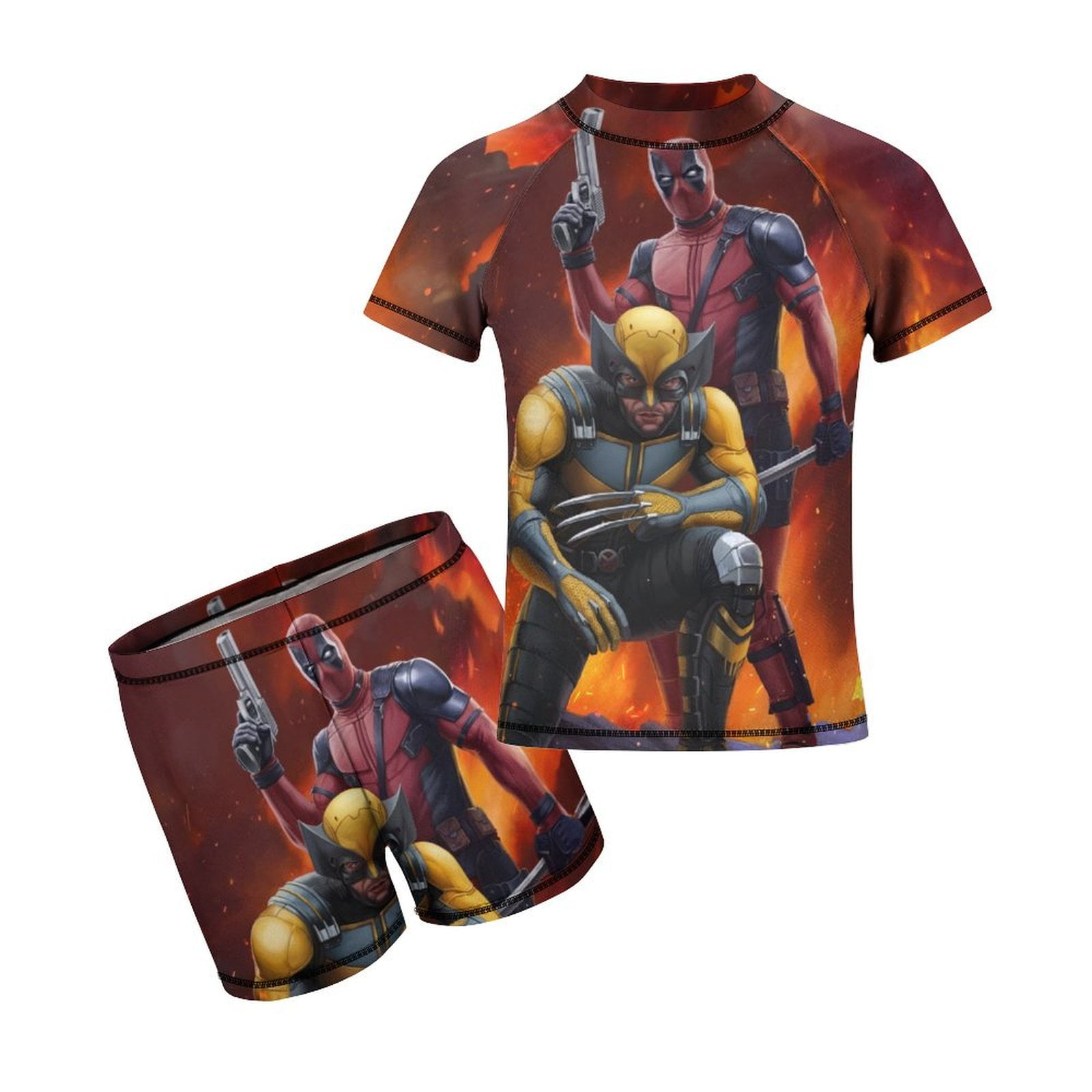 Deadpool & Wolverine Boys 2-Piece Swimsuit Set, Short Sleeve Rash Guard ...