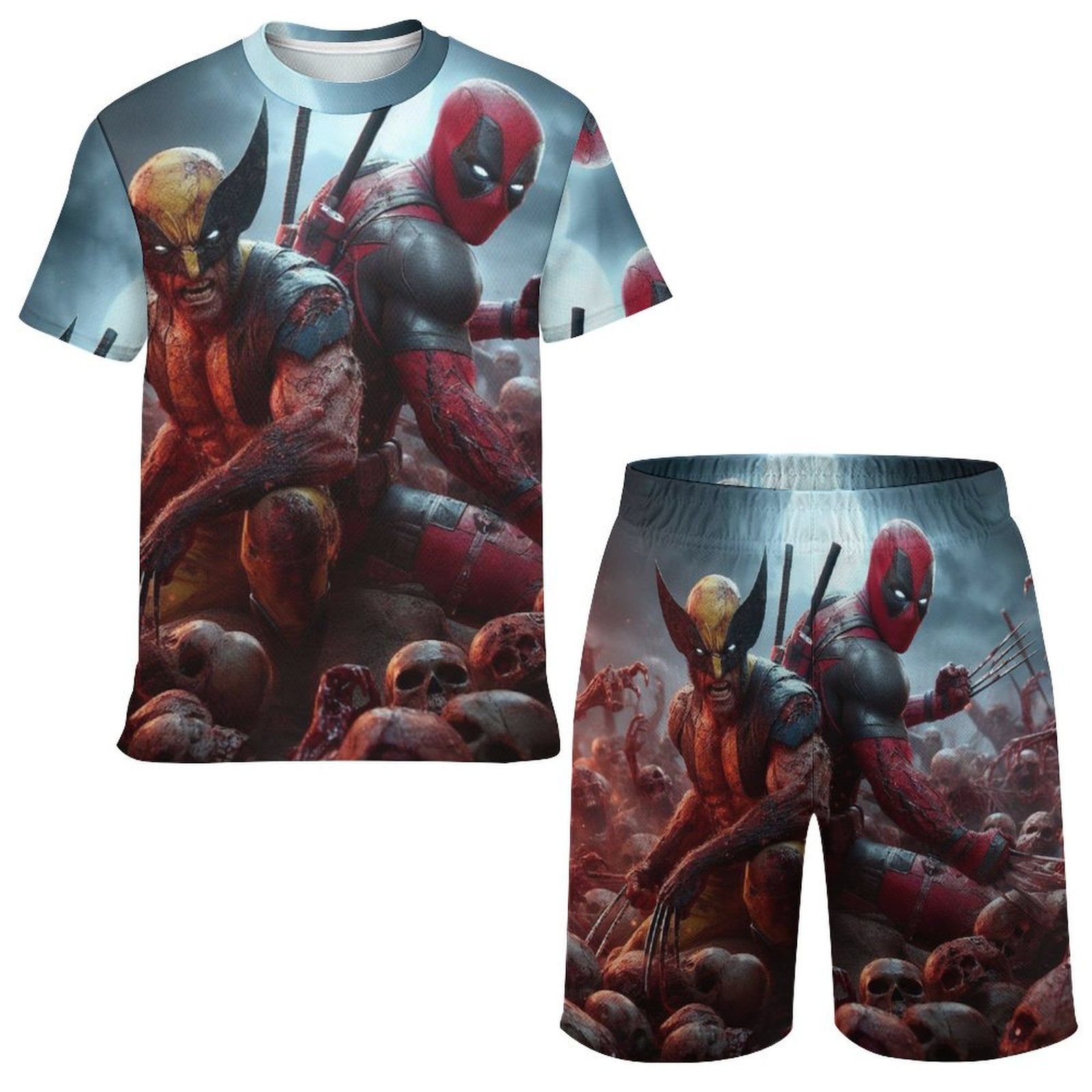 Deadpool & Wolverine Boys Girls Short Sleeve Mesh T-Shirt And Shorts ...