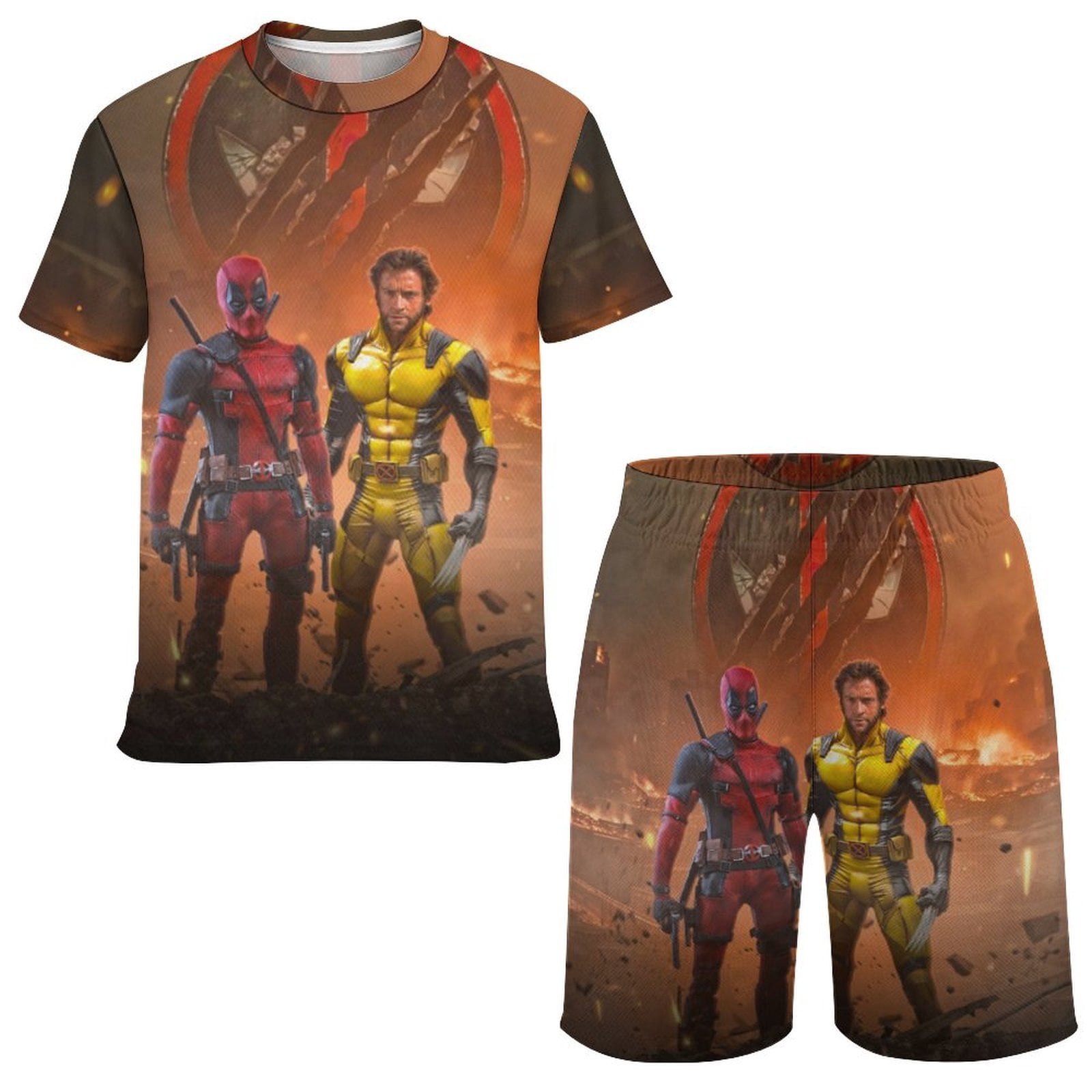 Deadpool & Wolverine Boys Short Sleeve T-Shirt And Mesh Shorts Outfit ...