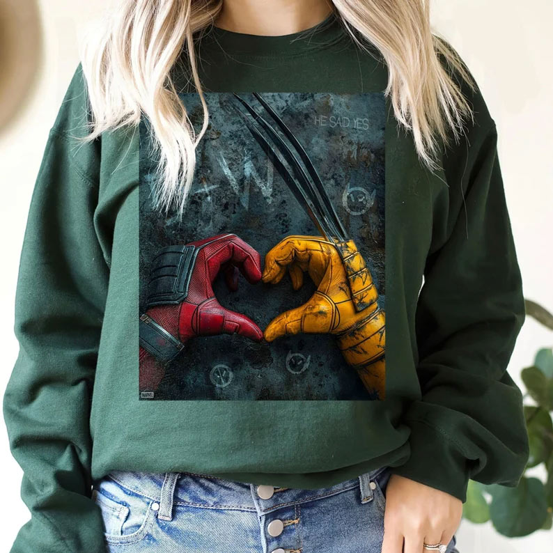 Deadpool Wolverine Heart Hand Sign Funny Deadpool And Wolverine Movie ...