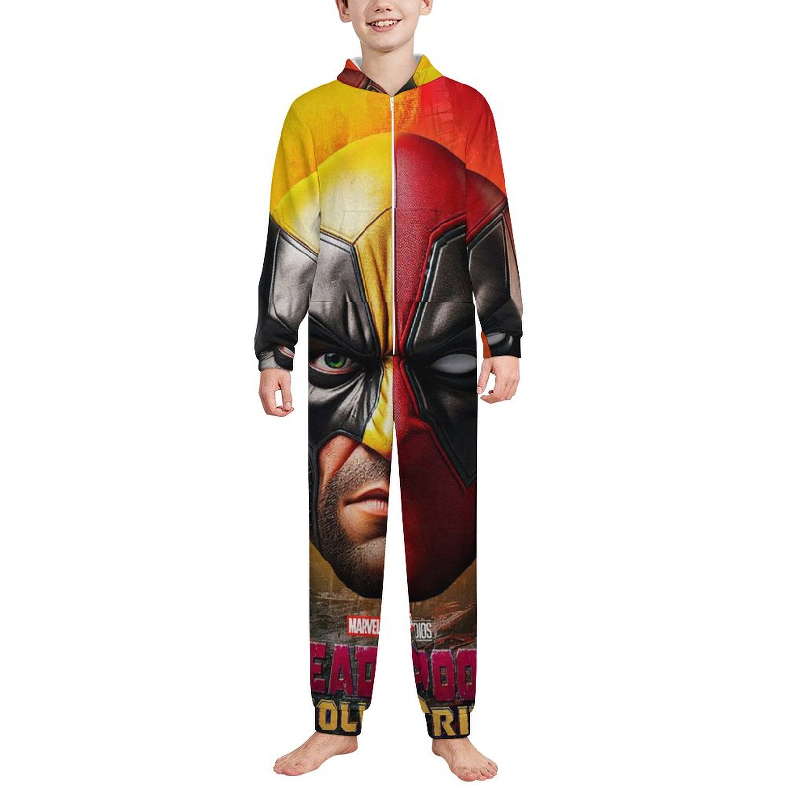 Deadpool & Wolverine Kids Pajamas One Piece Hooded Union Suit Onesie ...