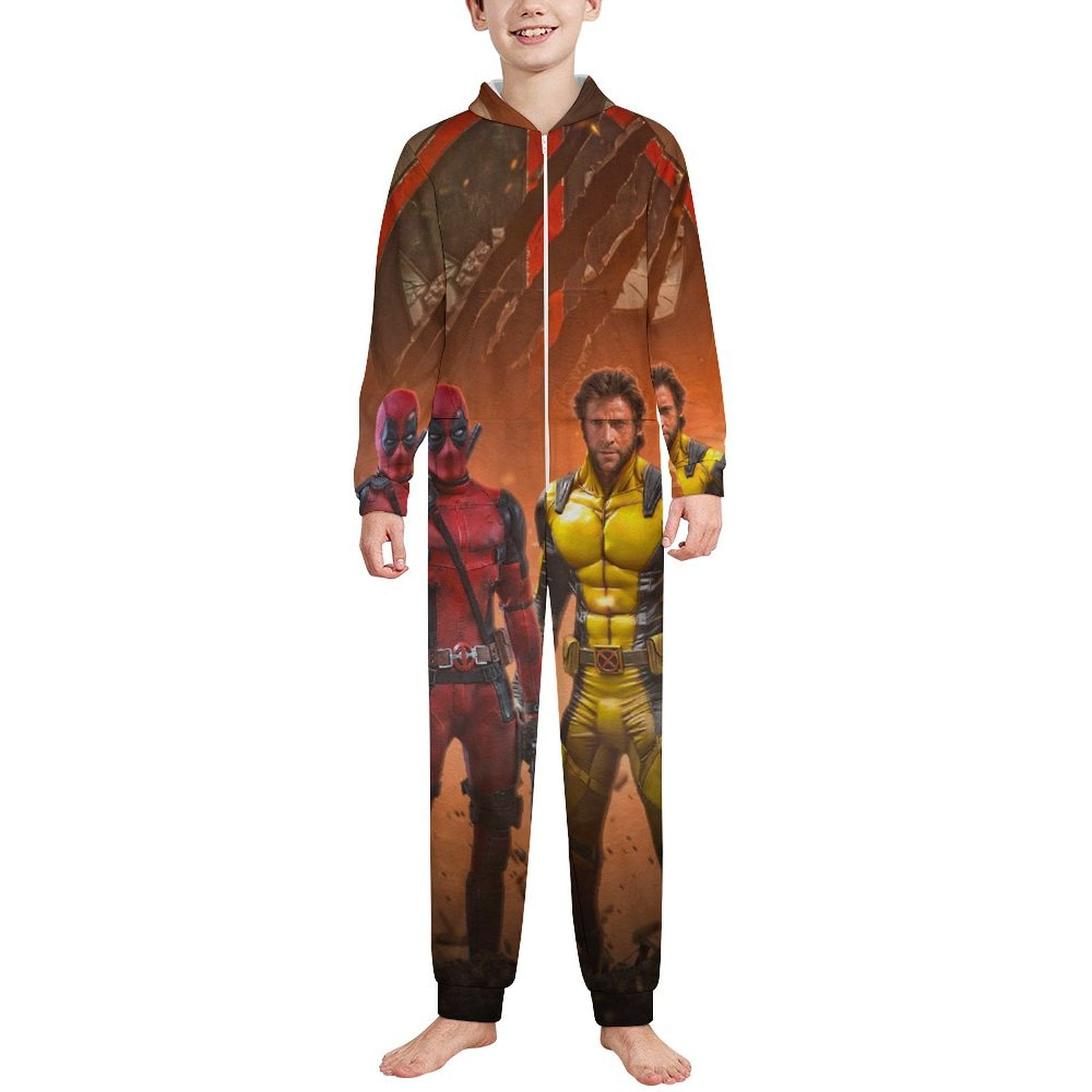 Deadpool & Wolverine Kids Pajamas One Piece Hooded Union Suit Onesie ...