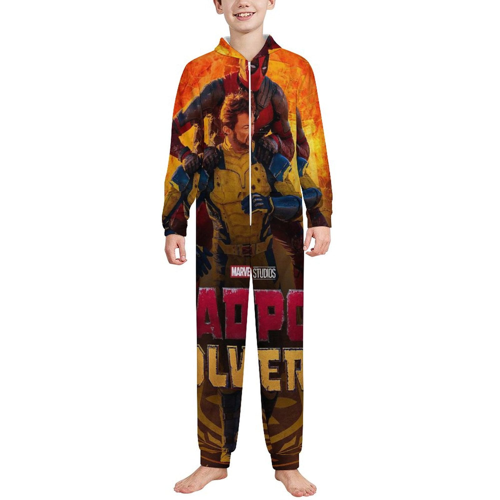 Deadpool & Wolverine Kids Pajamas One Piece Hooded Union Suit Onesie ...