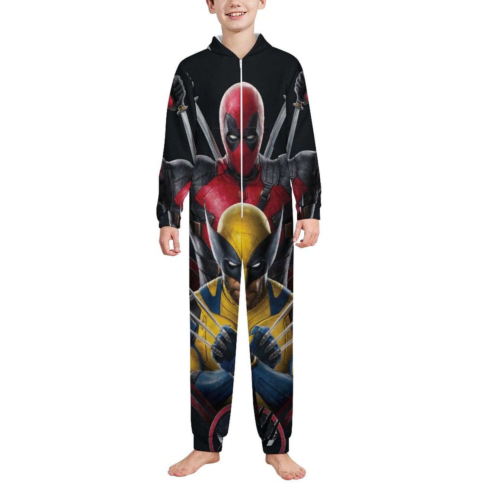Deadpool & Wolverine Kids Pajamas One Piece Hooded Union Suit Onesie ...