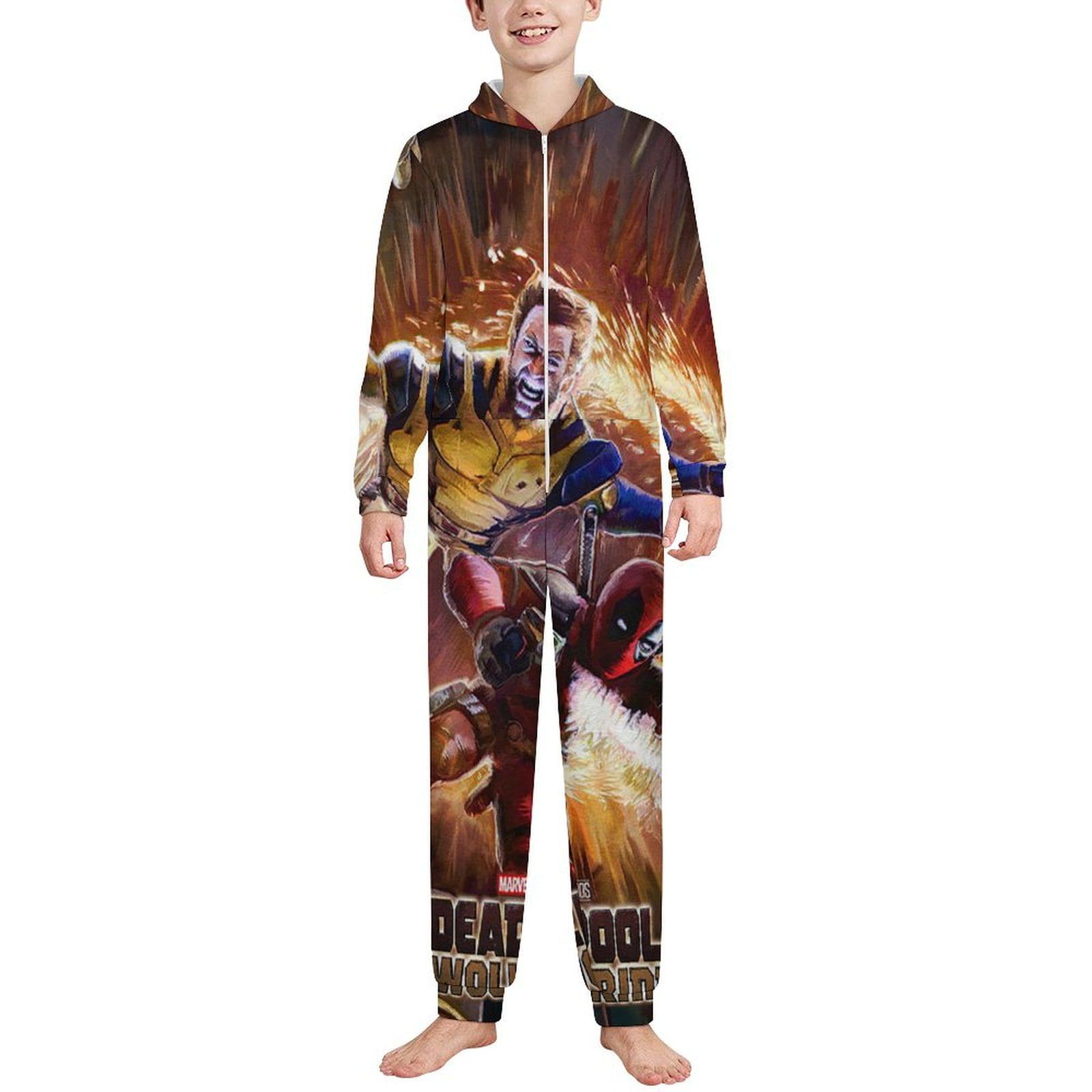 Deadpool & Wolverine Kids Pajamas One Piece Hooded Union Suit Onesie ...