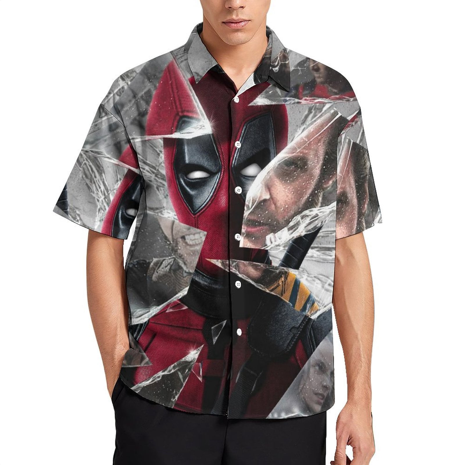 Deadpool & Wolverine Men's Hawaiian Shirt Short Sleeve Casual Summer ...
