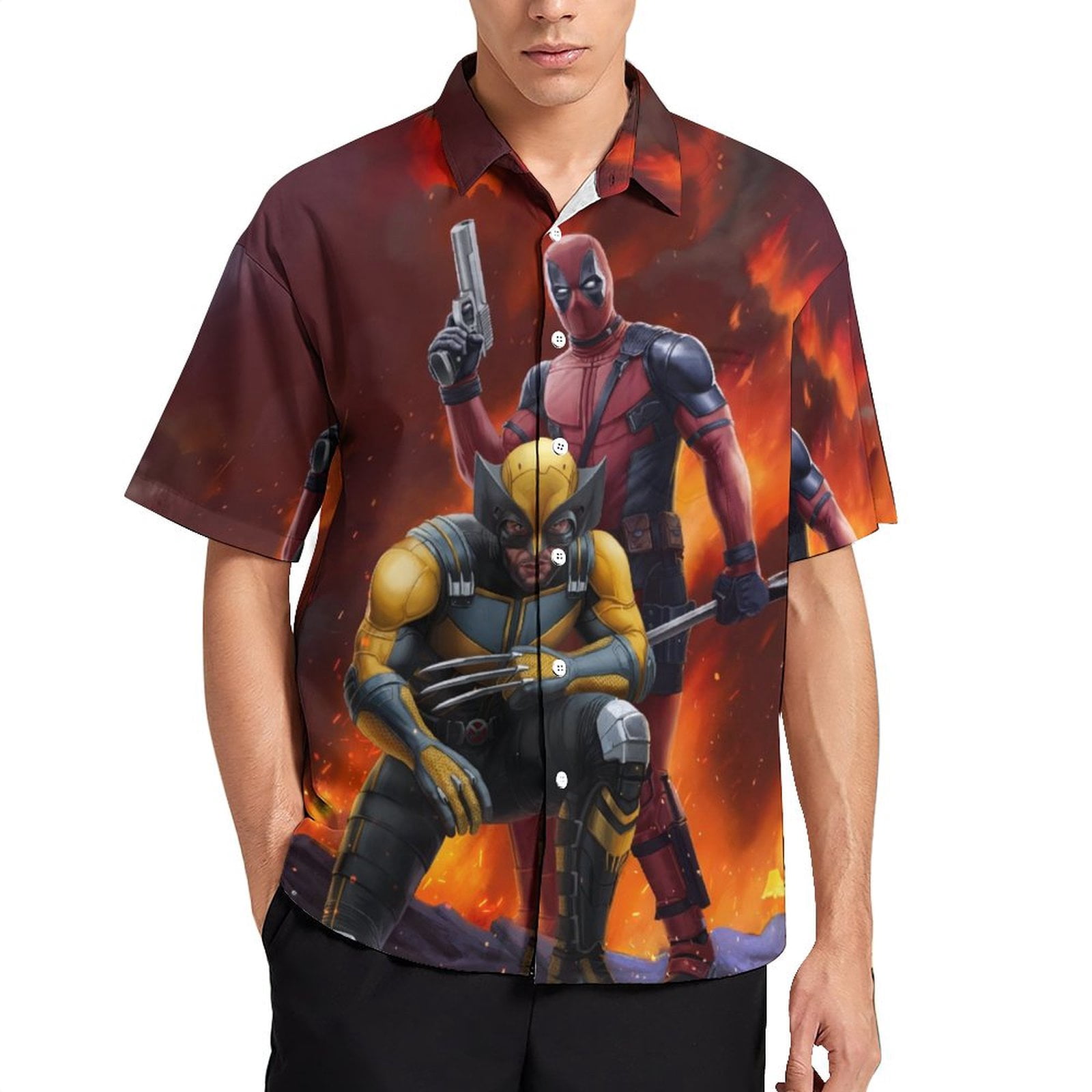 Deadpool & Wolverine Men's Hawaiian Shirt Short Sleeve Casual Summer ...