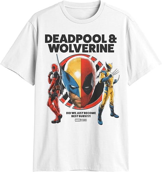 Deadpool & Wolverine Mens T-Shirt - Split Face Movie Mask Image (Medium ...