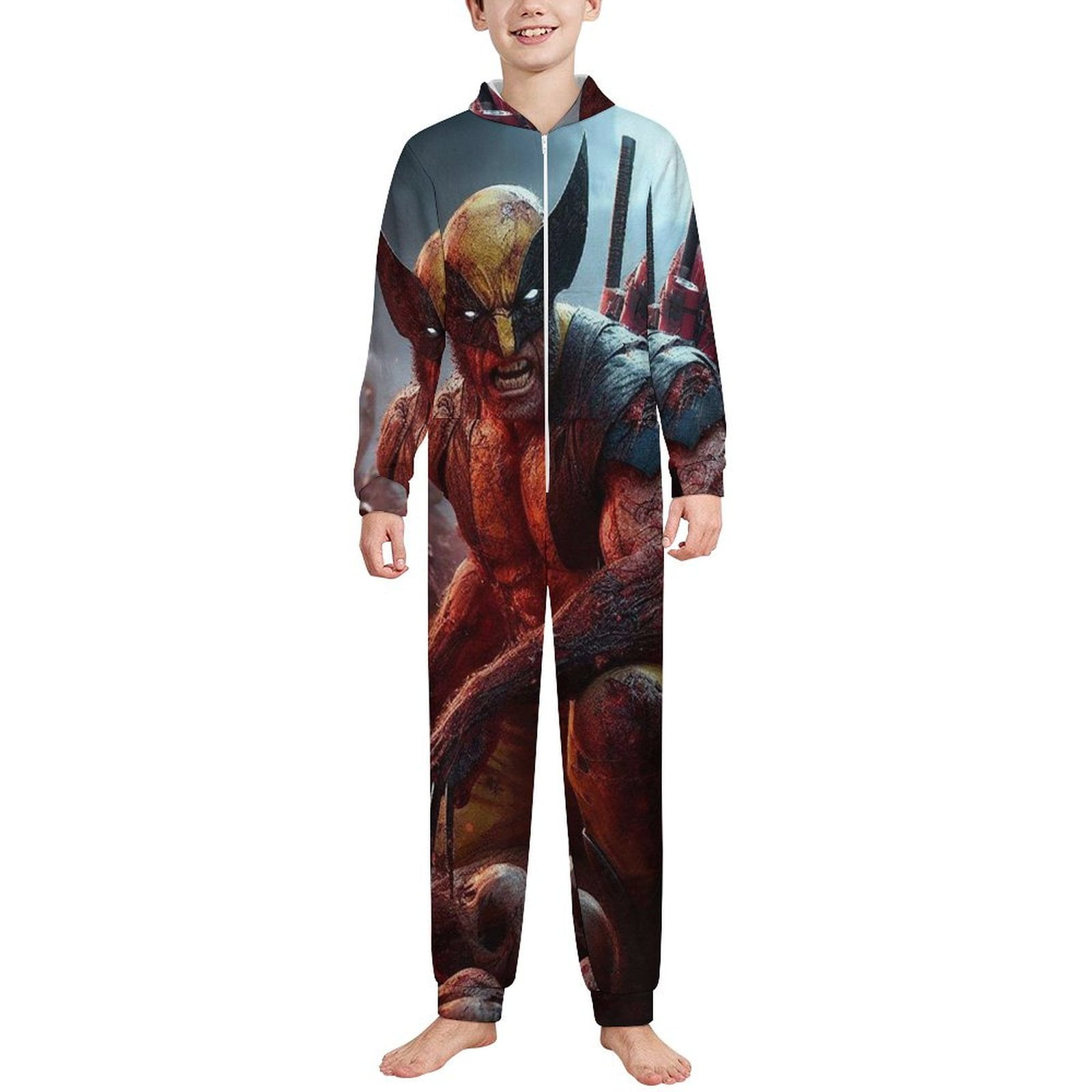 Deadpool & Wolverine Pajamas One Piece Hooded Union Suit Onesie PJs ...