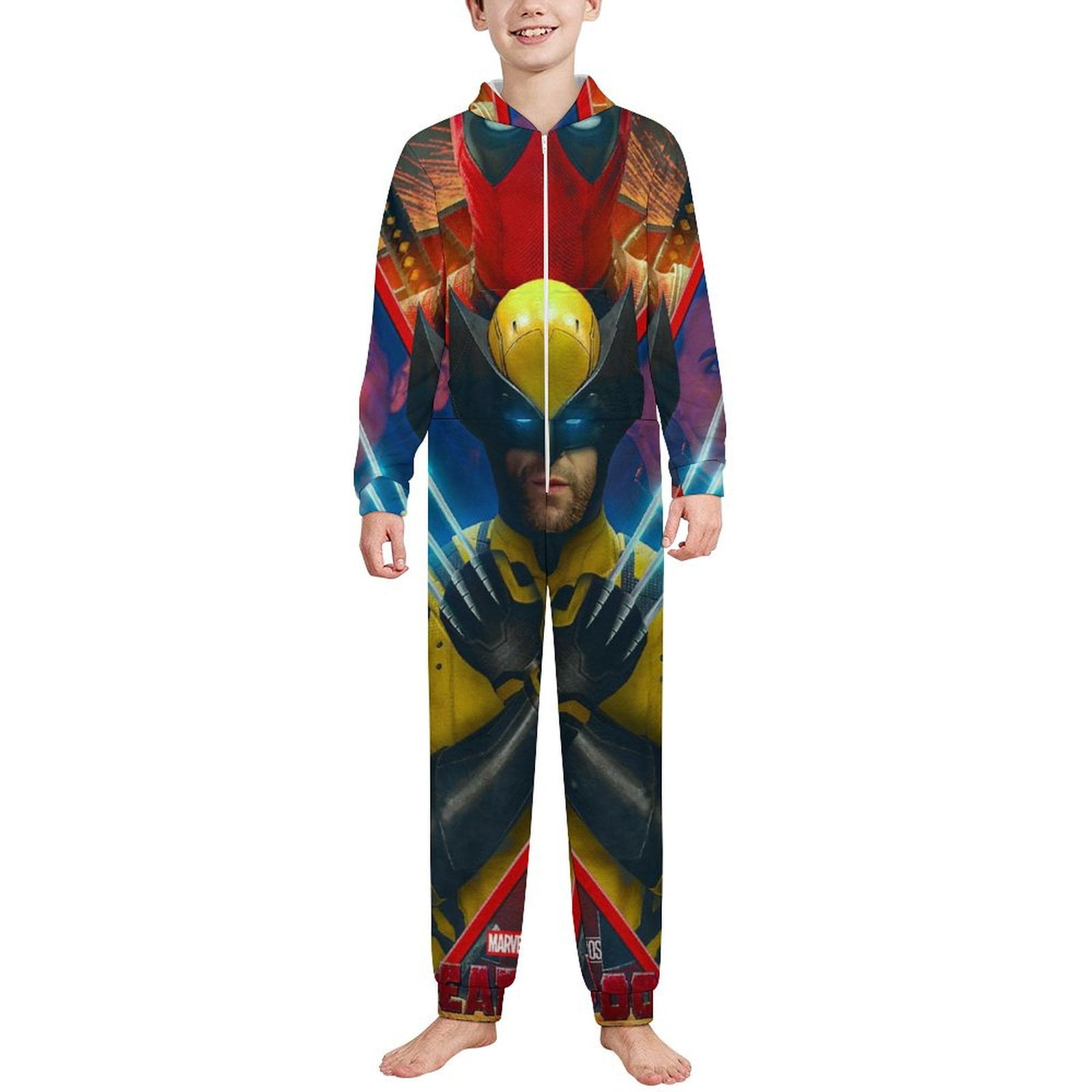 Deadpool & Wolverine Pajamas One Piece Hooded Union Suit Onesie PJs ...