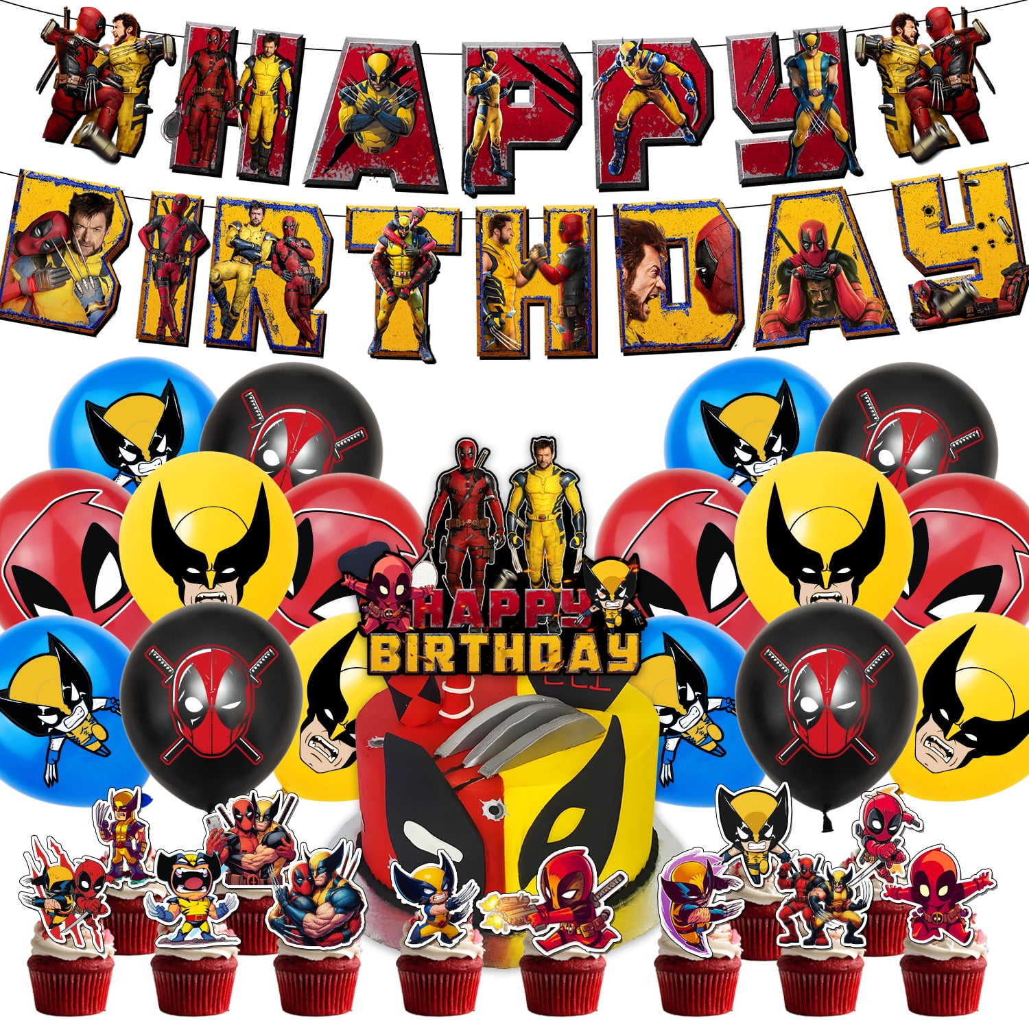 Deadpool and Wolverine Theme Cartoon style Birthday Decoration Kits ...
