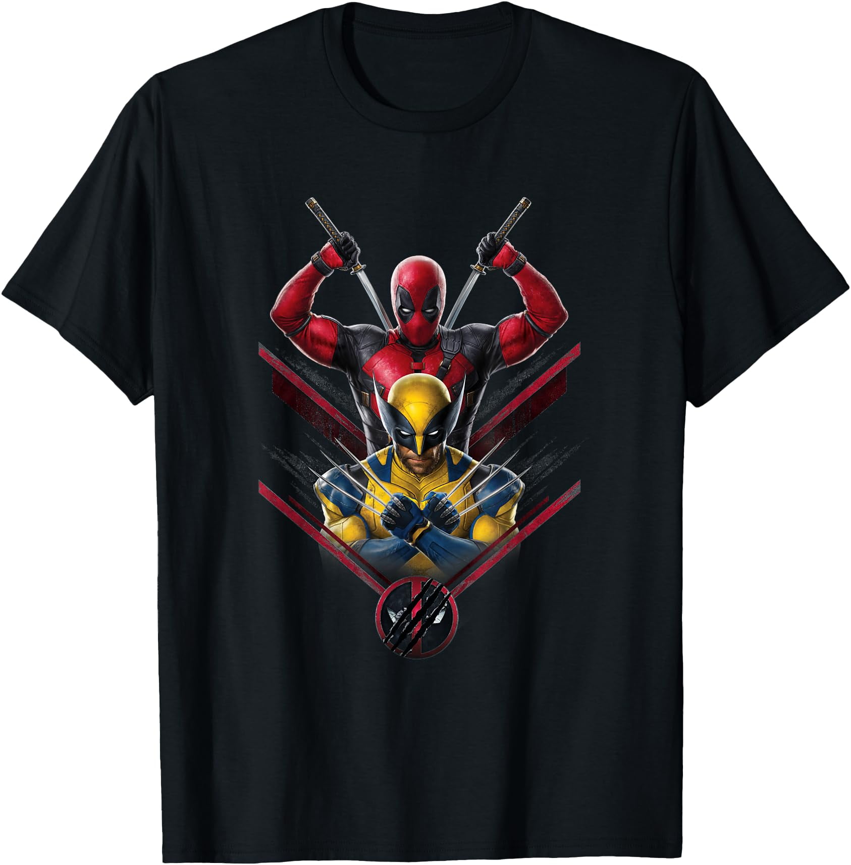 Deadpool & Wolverine with Claw-Slashed Logo T-Shirt,Dark Heather Color ...
