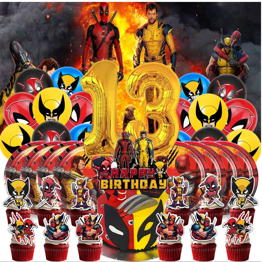 Deadpool and Wolverine Balloons Party Supplies 13th Decor Tableware ...