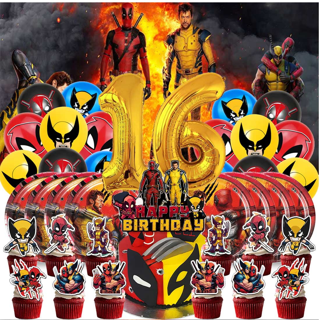 Deadpool and Wolverine Balloons Party Supplies 16th Decor Tableware ...