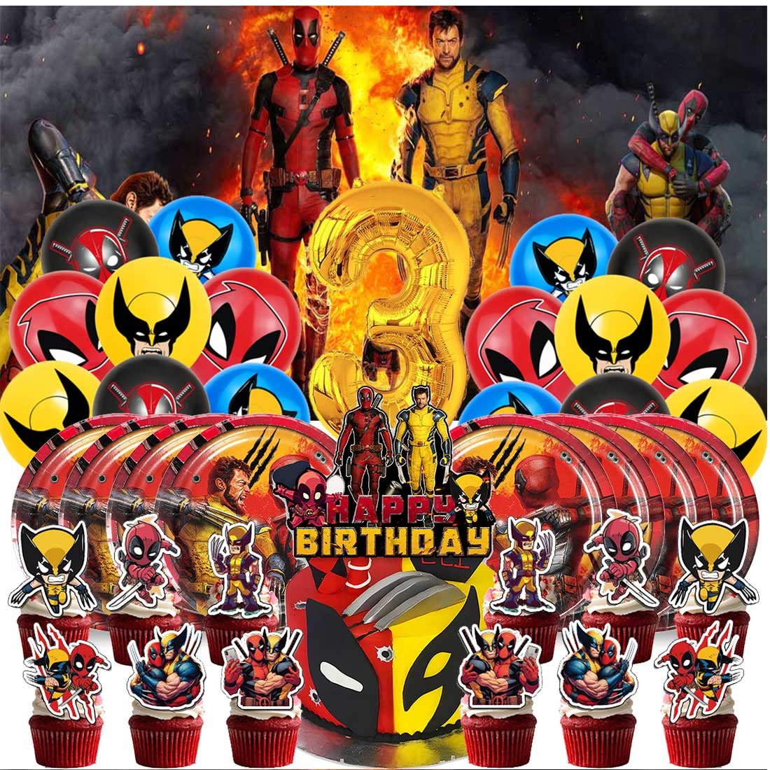 Deadpool and Wolverine Balloons Party Supplies 3rd Decor Tableware ...