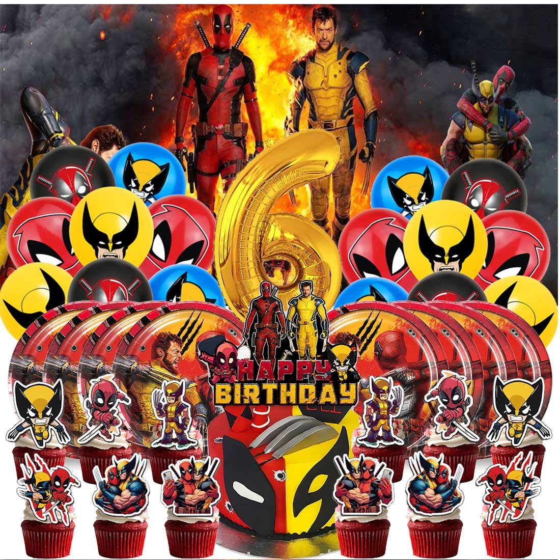 Deadpool and Wolverine Balloons Party Supplies 6th Decor Tableware ...