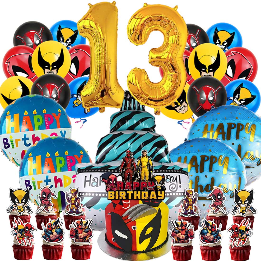 Deadpool and Wolverine Party Supplies 13th Decor Kit Balloons Birthday ...