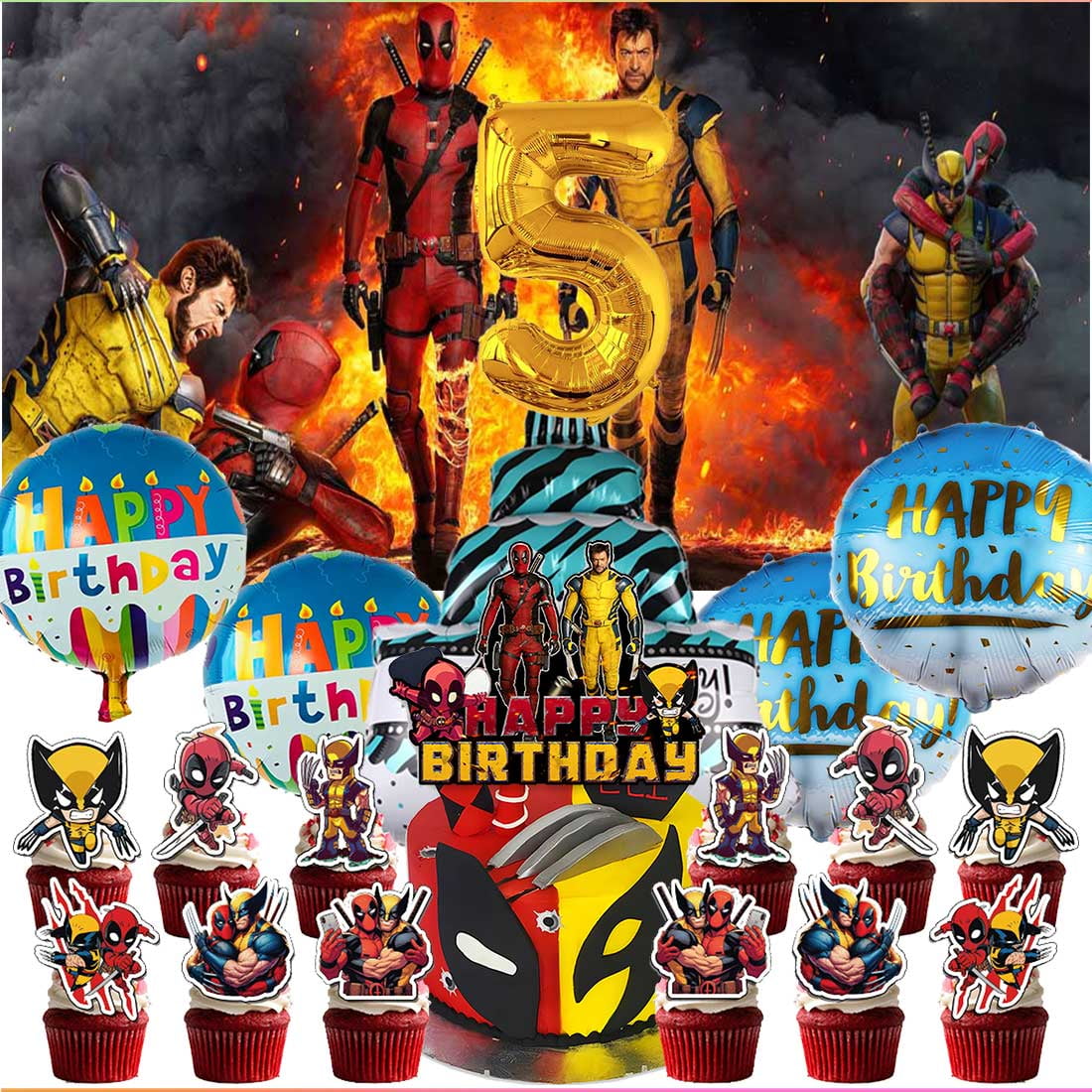 Deadpool and Wolverine Party Supplies Decor 5th Kit Balloons Birthday ...
