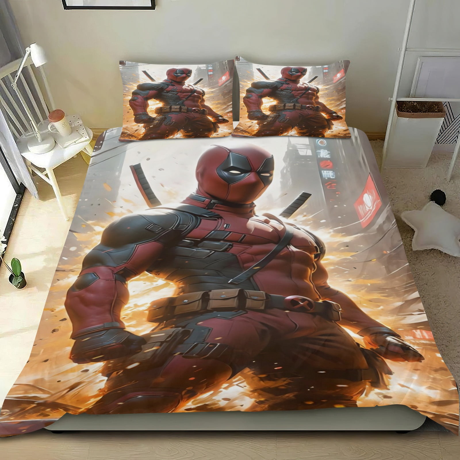 Deadpool thin bedding set has an iconic print,One duvet cover and two ...