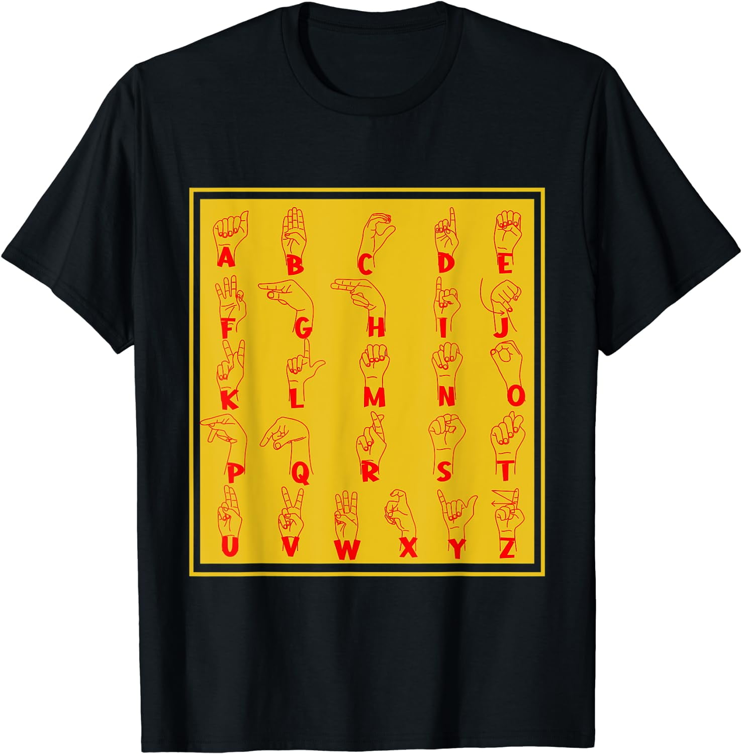 Deafness Alphabet Sign Language Deaf Hearing Gesture Gift T-Shirt Black ...