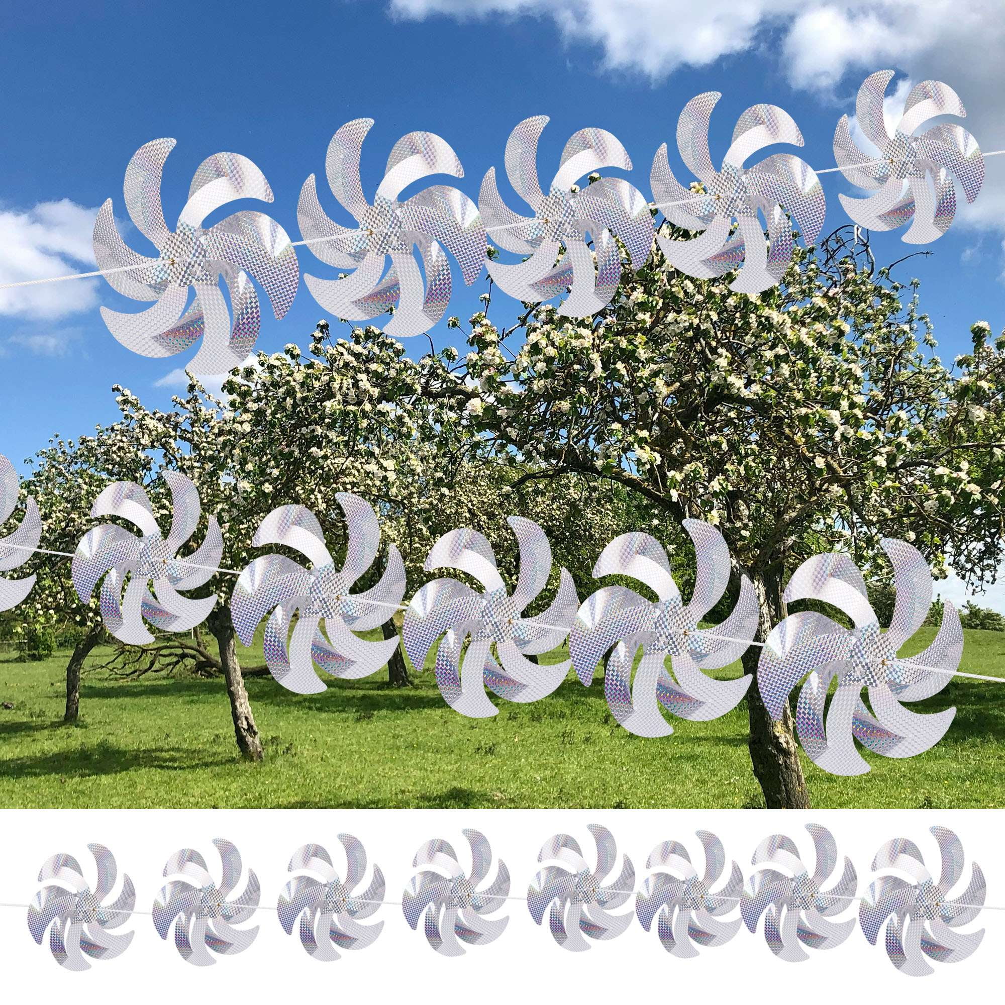 Deago 10 Meters 8 Pieces Windmills Reflective Pinwheels Bird Repellent ...