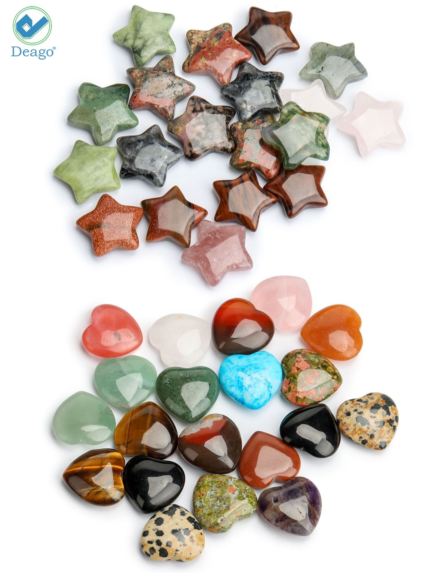 Deago 10pcs Natural Stone Star Shaped Reiki Healing Crystals for 7 ...