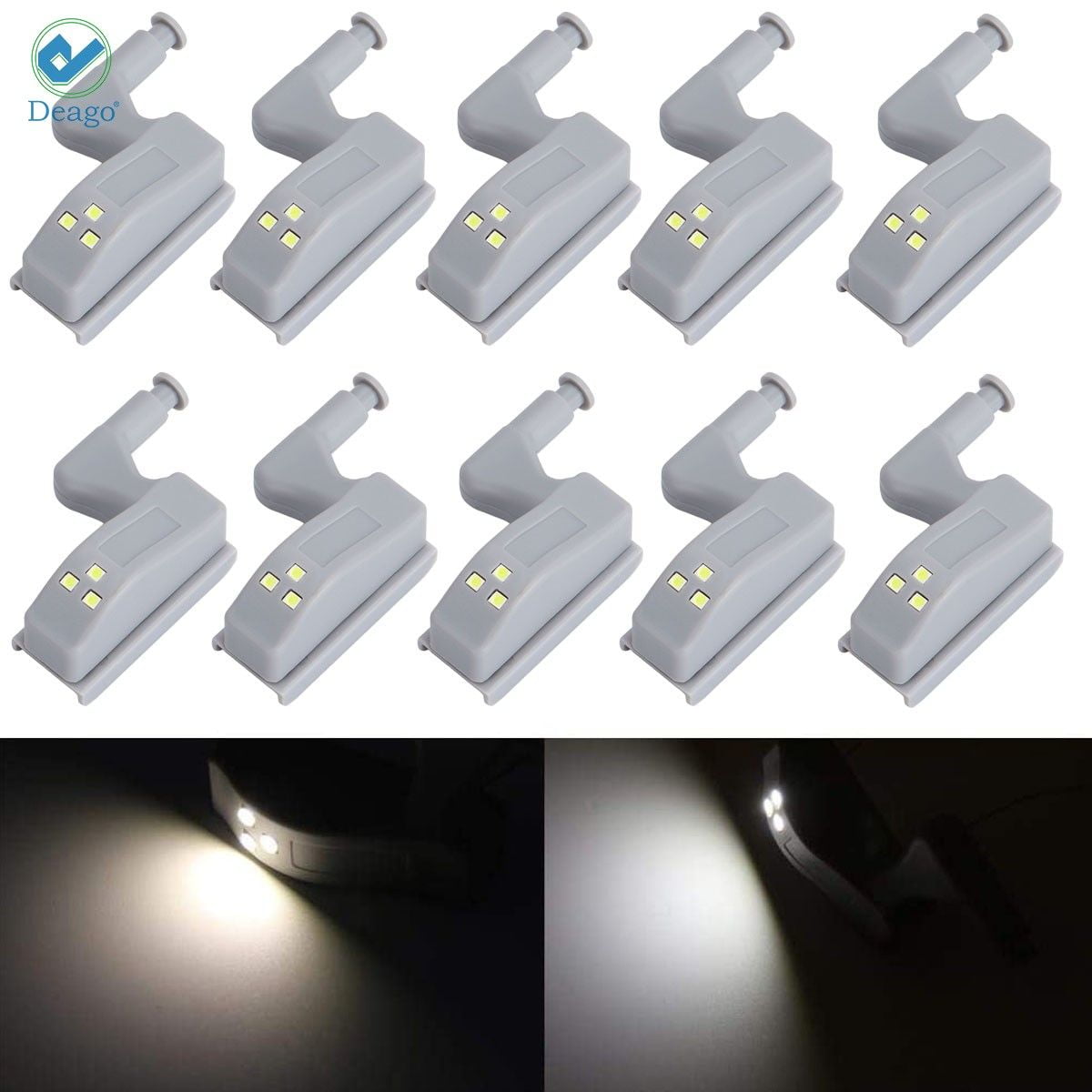 Deago 10pcs Universal Cabinet Cupboard Hinge LED Sensor Light for ...