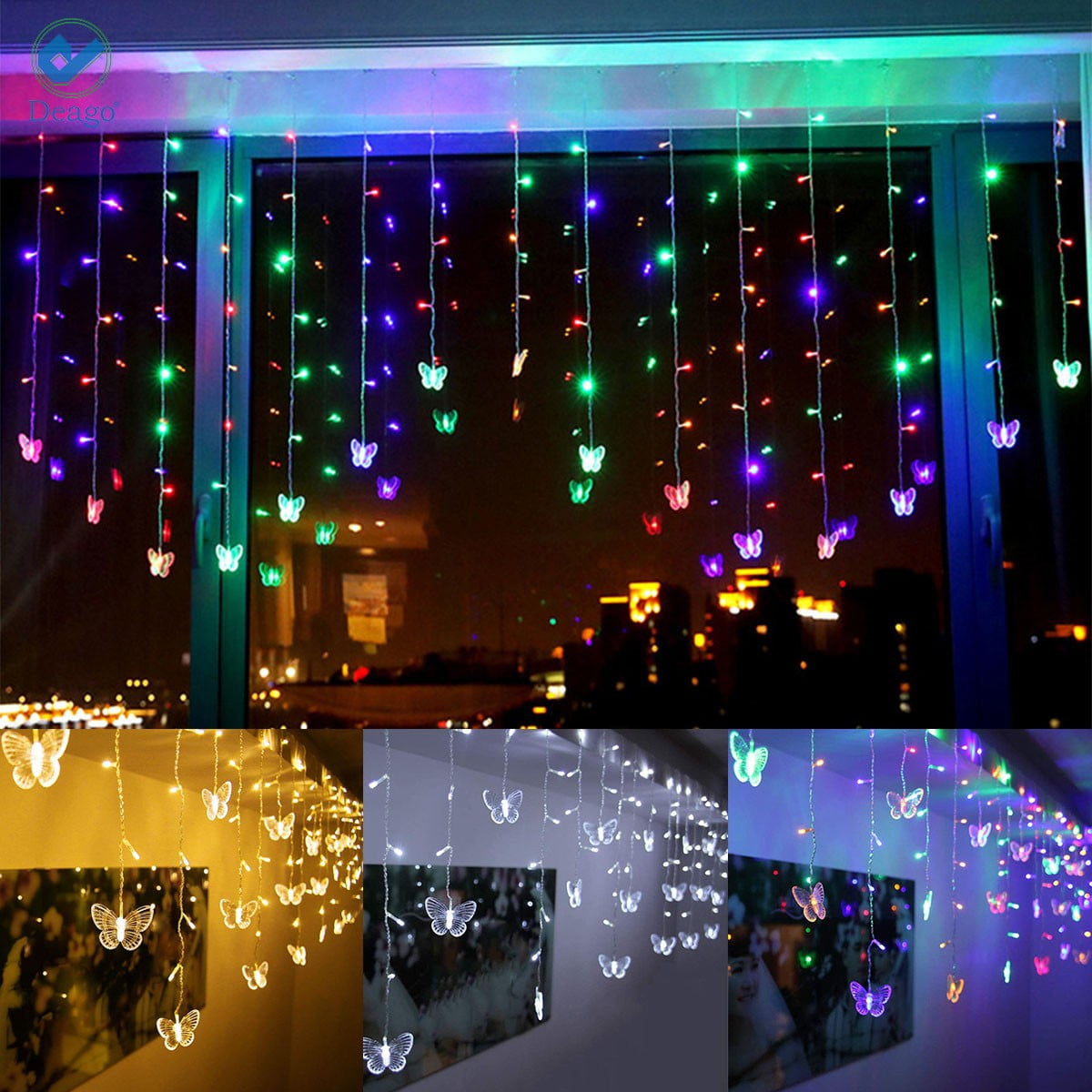 Deago 11.5 Ft 96 LED Butterfly String Lights Curtain Light 8 Mode for ...