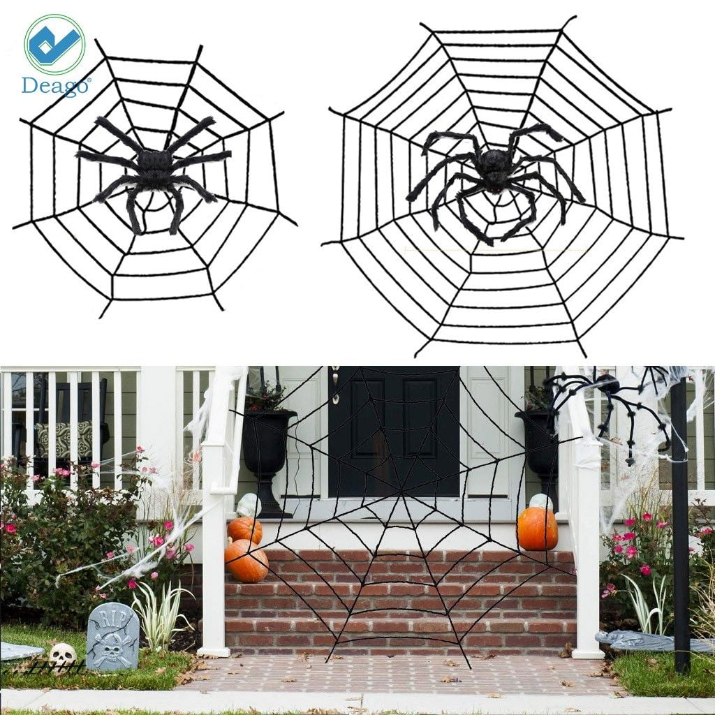 Deago 118" Halloween Spider Web + 50" Giant Spider Decorations Fake ...