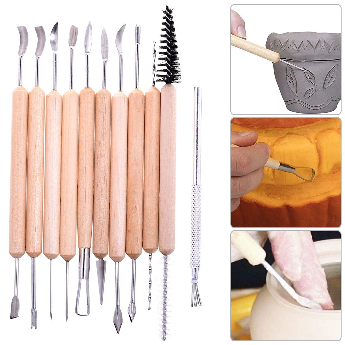 Deago 11Pcs Pottery Clay Tools Set – Metal Tipped Clay Sculpting Tools ...