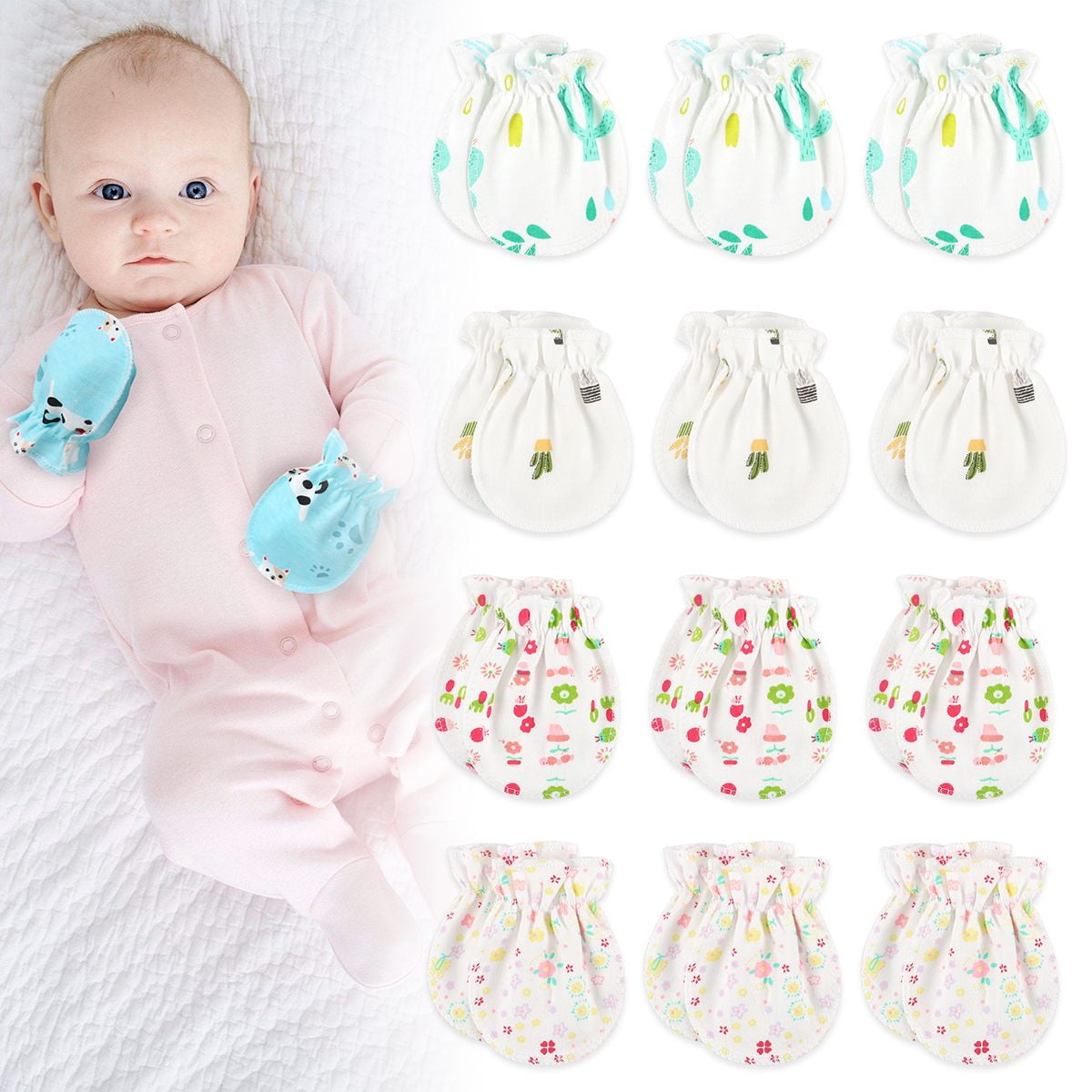 Deago Hand Infant Mitts - 12 Pairs Soft Cotton, Newborn Baby No Scratch ...