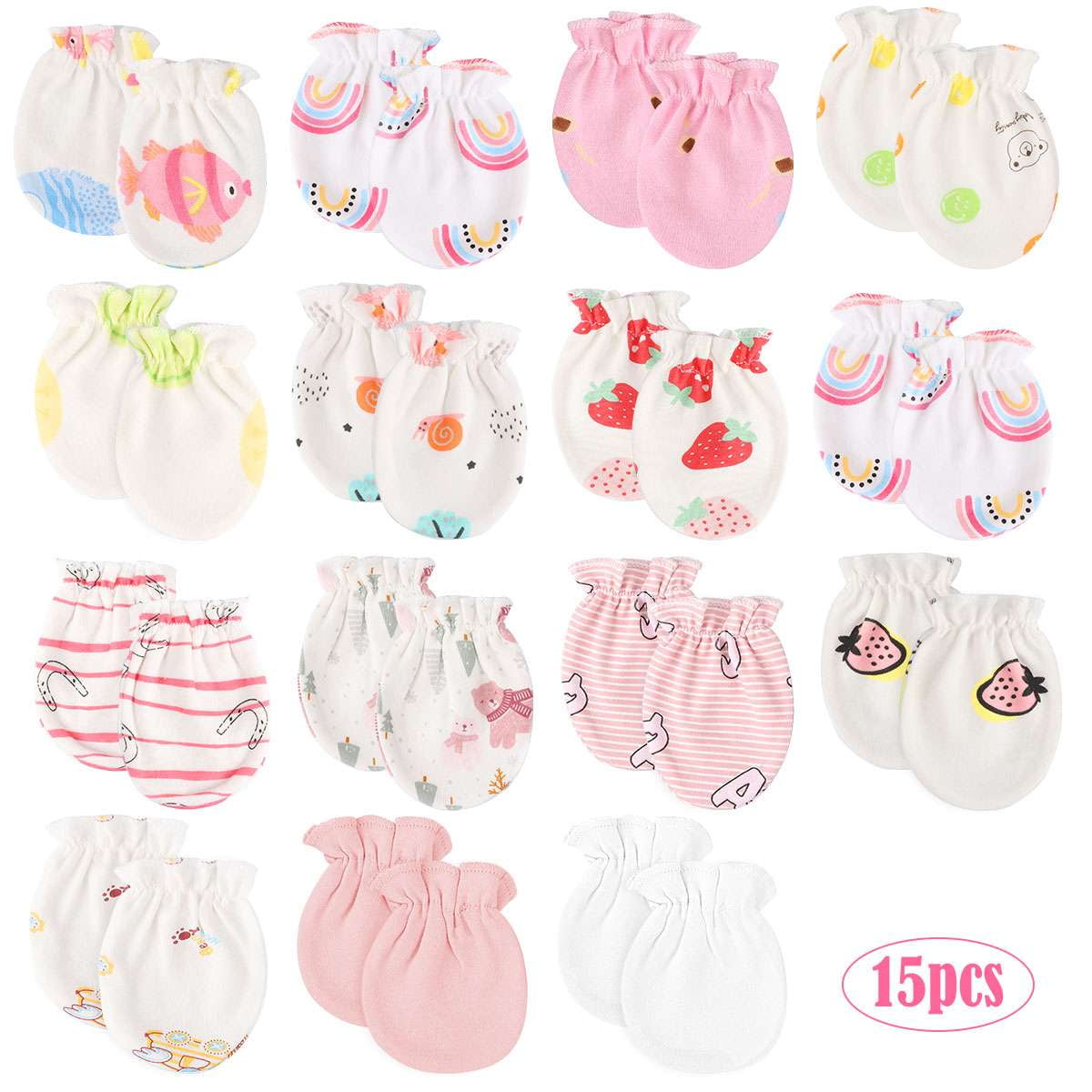 Deago Newborn Baby Mittens, No Scratch Cotton Gloves, Soft Elastic ...