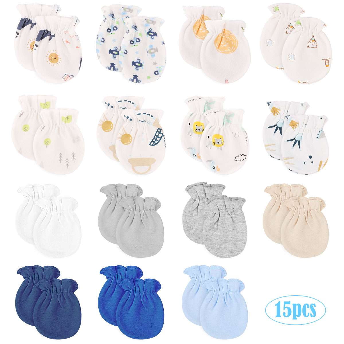 Deago 15 Pairs Baby Cotton No Scratch Mittens, Unisex Newborn Gloves ...