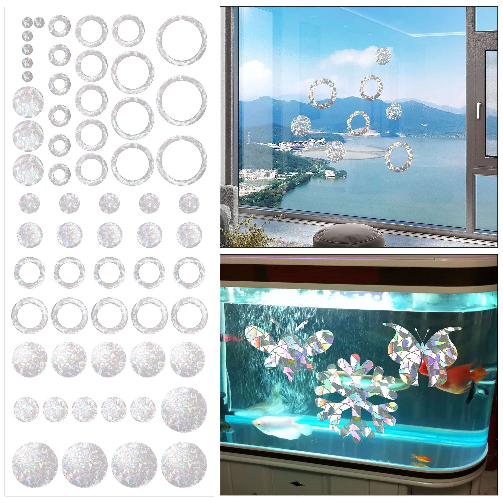 Deago 15 Pcs Ring and Circle Static Window Clings Anti Collision Window ...