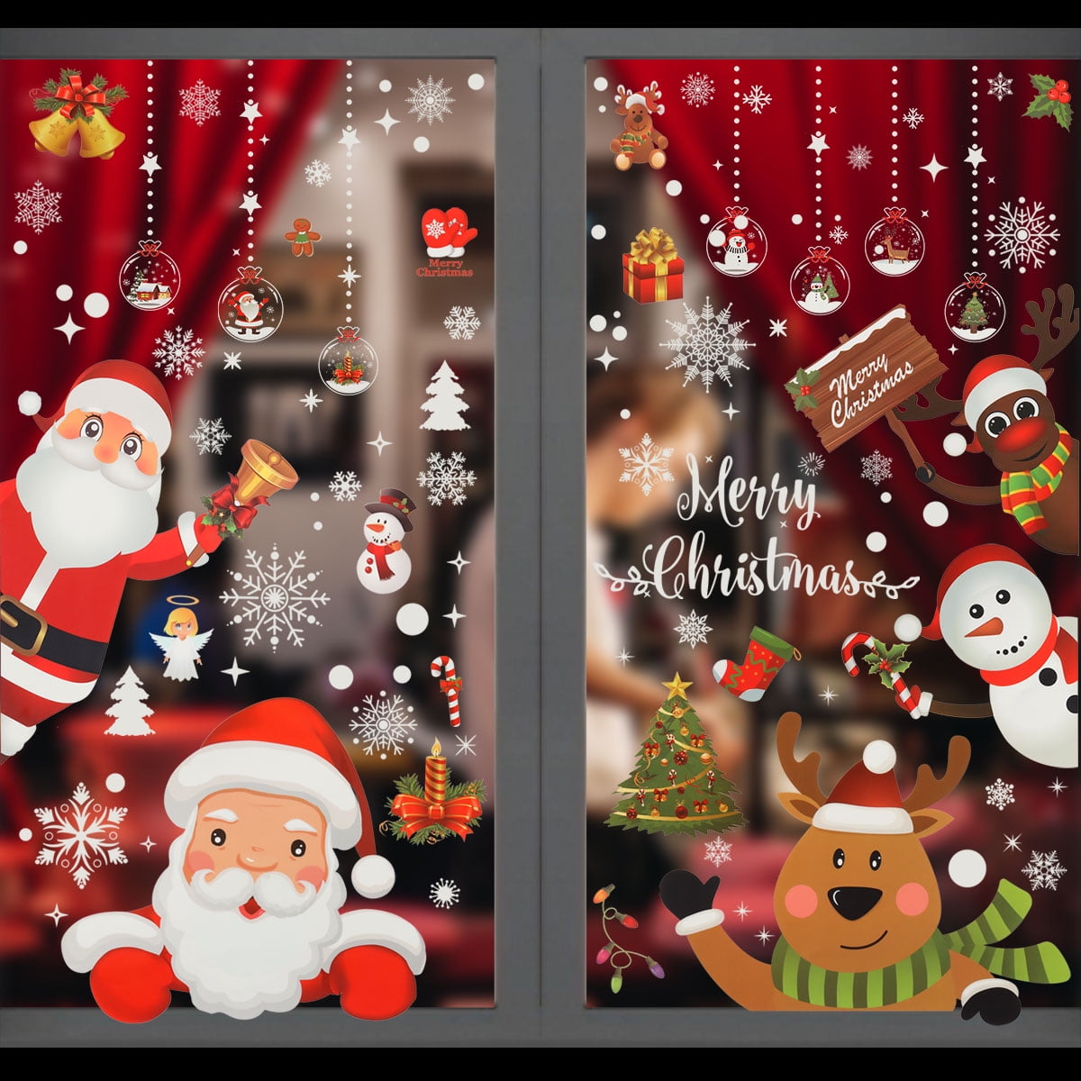 Deago 161Pcs DIY Christmas Windows Stickers Santa Claus Snowflakes Xmas ...