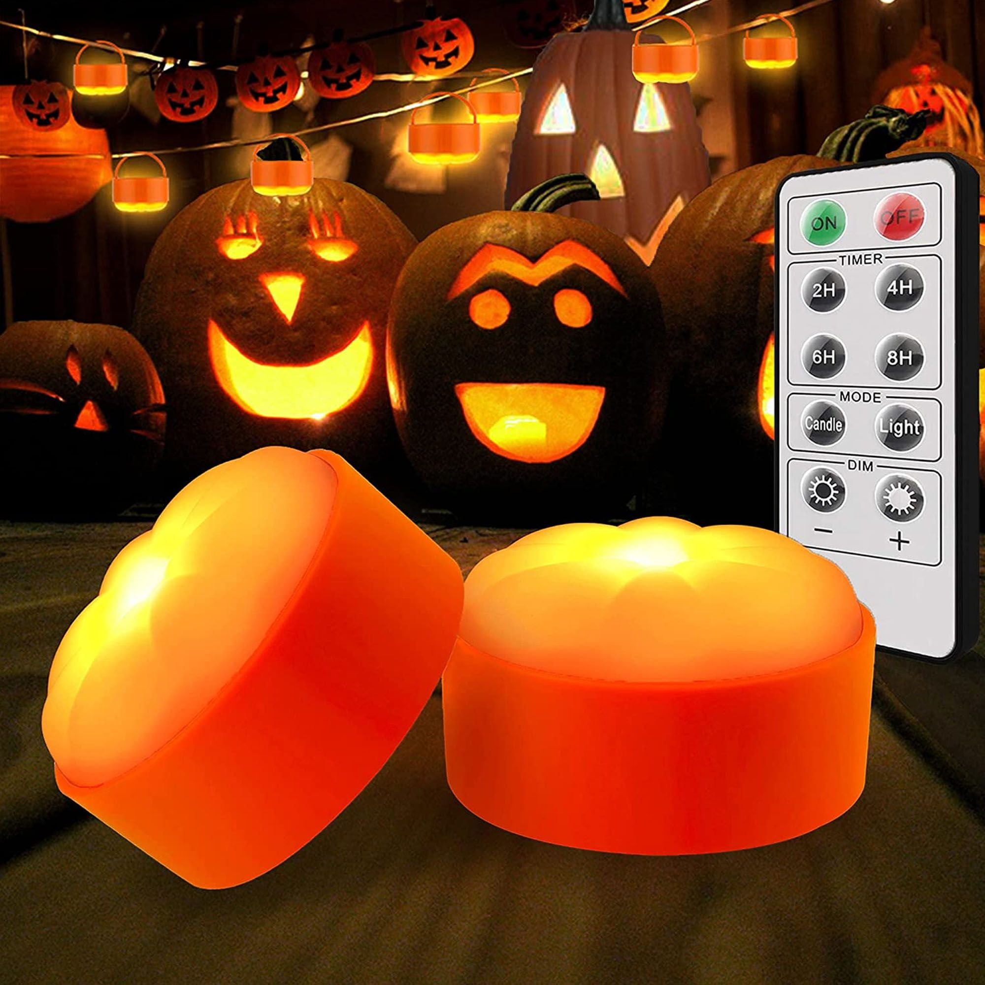 Deago 2 Pack Halloween LED Pumpkin Lights with Remote and Timers ...