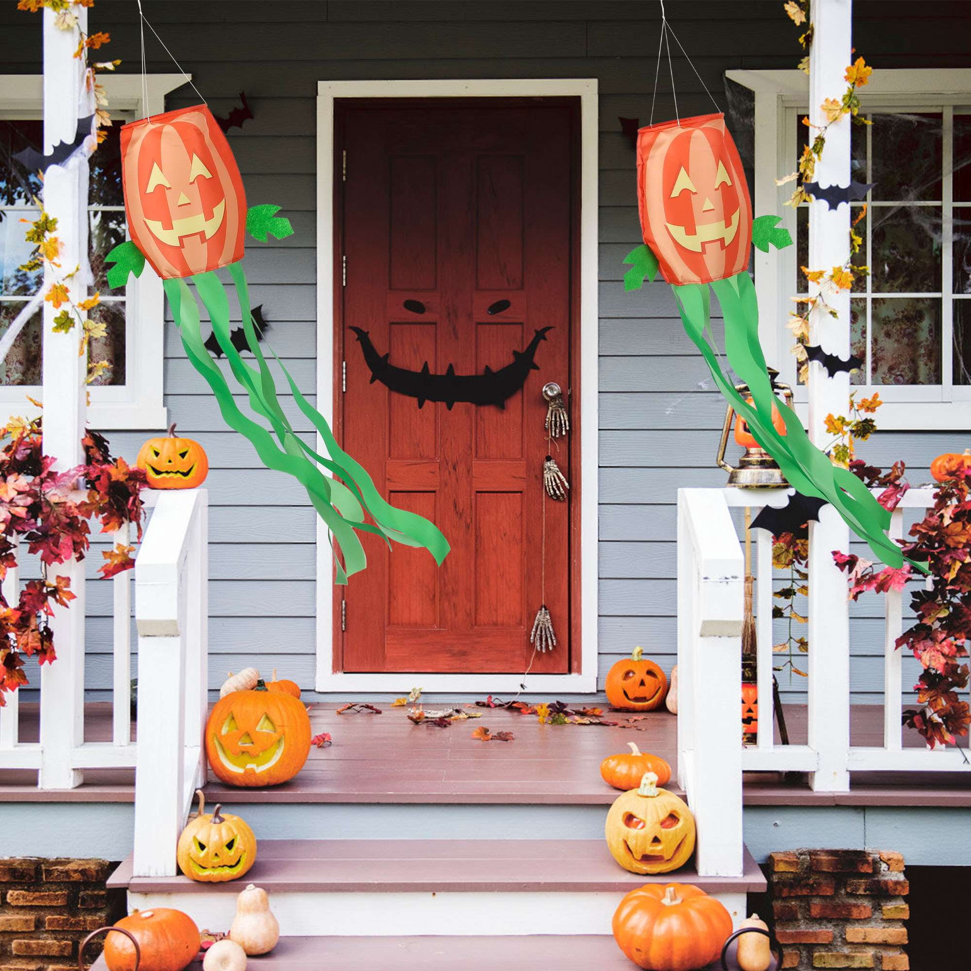 Deago 2 Pack Halloween Pumpkin Windsock Flag Outdoor Halloween Hanging ...