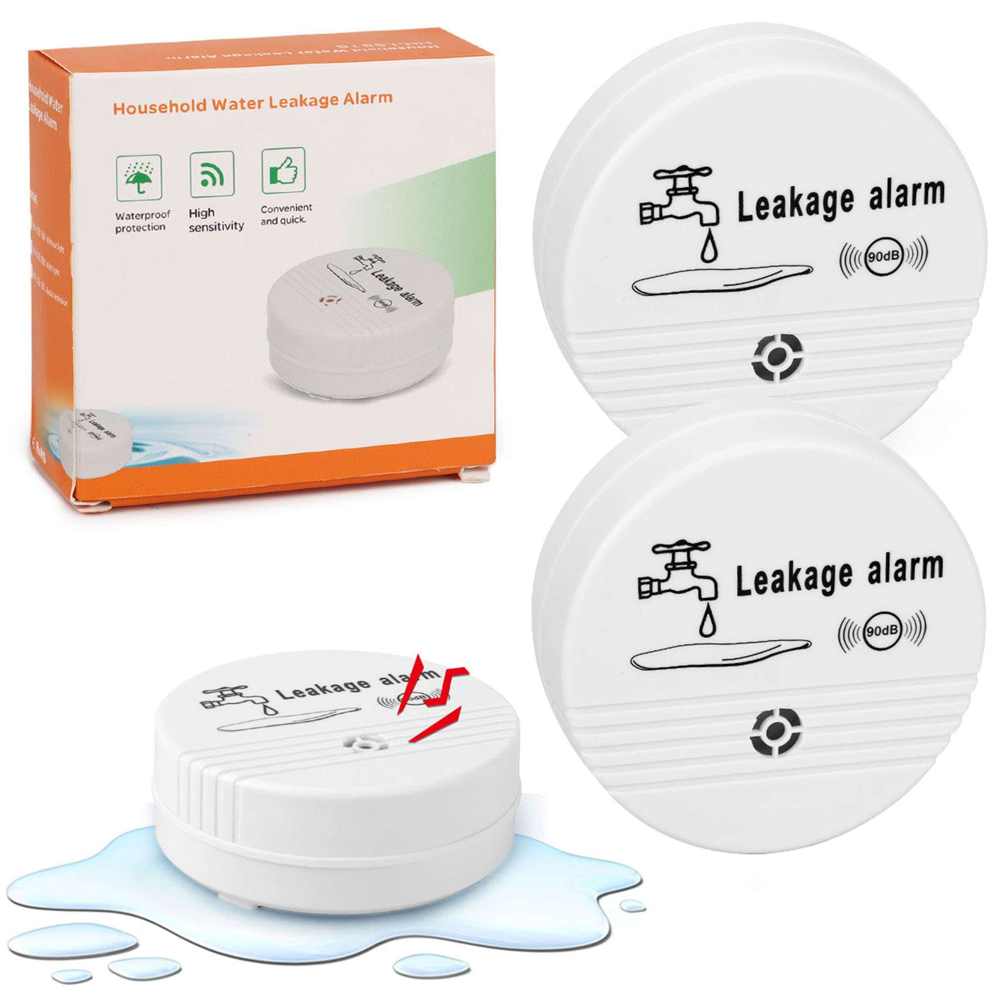 Deago 2 Pack Water Leak Sensor Detector Flood Alarm Battery Operated ...