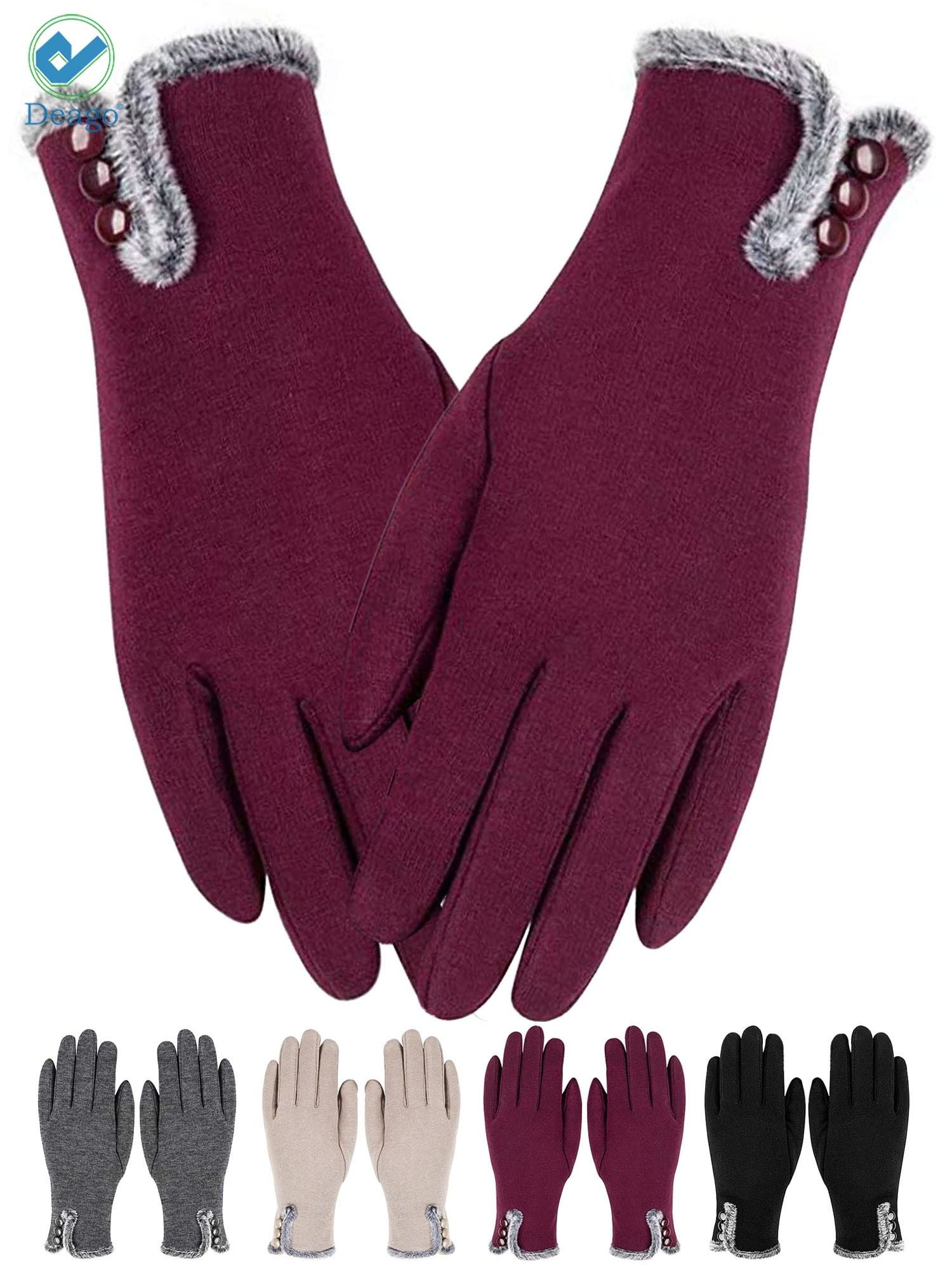 Deago 2 Pairs Women's Winter Warm Touch Screen Gloves Windproof Wool ...