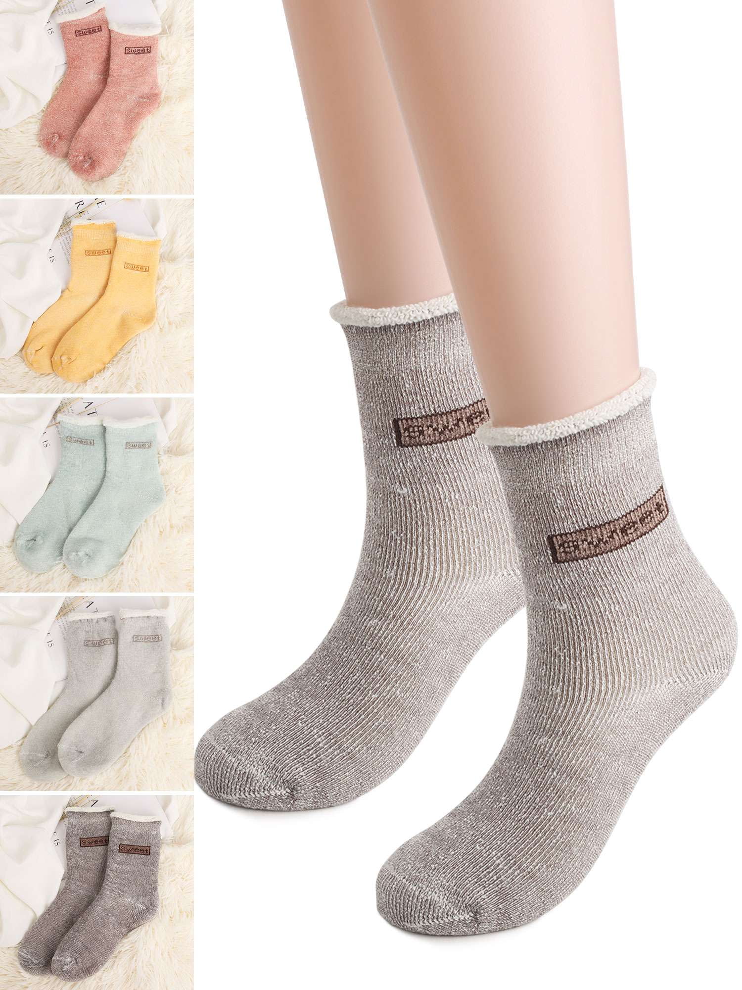 Deago 2 Pairs Womens Super Thick Wool Socks Soft Thermal Comfort Casual ...