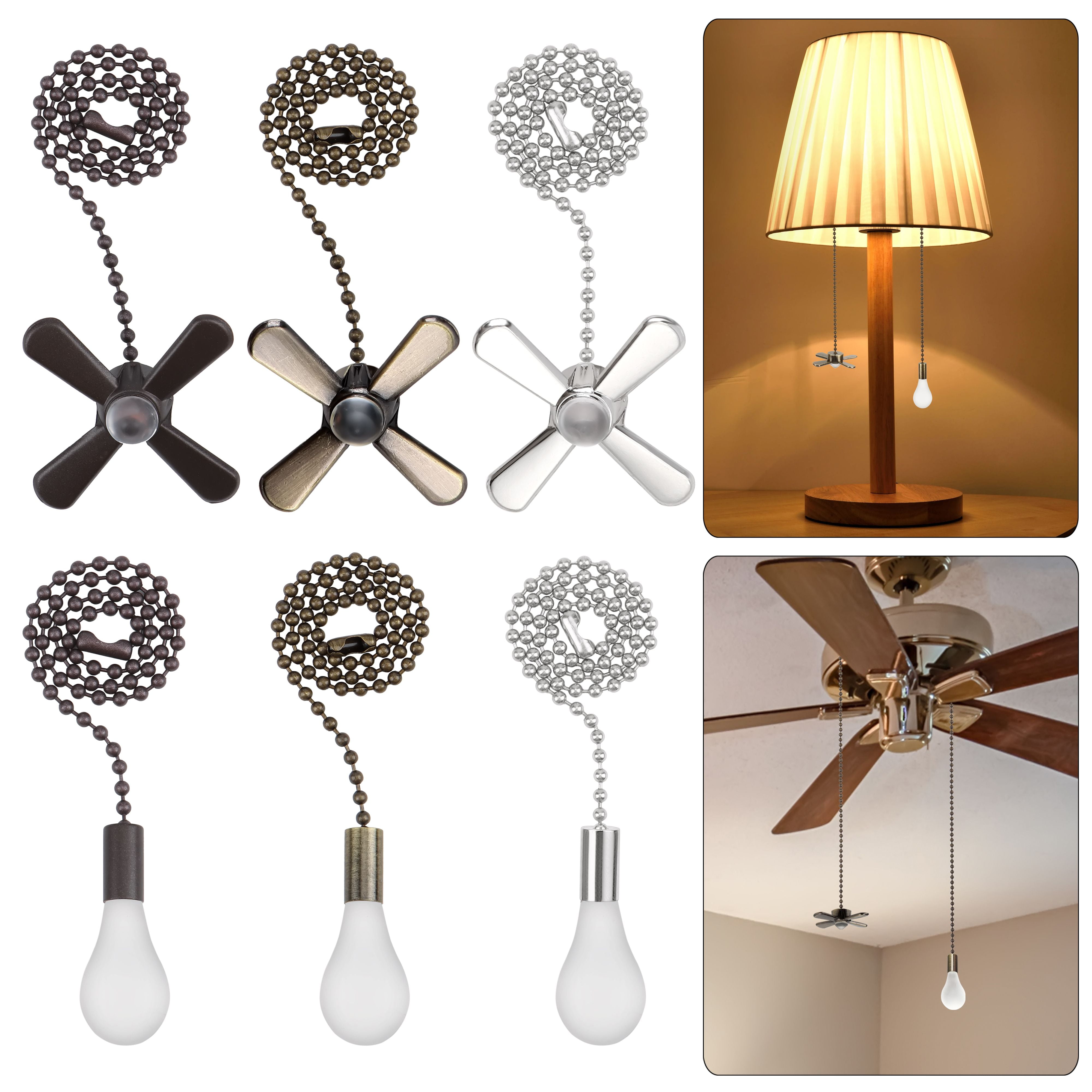 Deago 2 Pcs Ceiling Fan Pull Chain Set 12 Inches Fan Pull with Beaded ...
