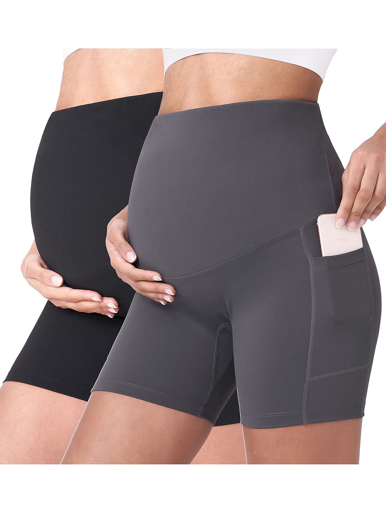 Deago 2 Pcs Women's Maternity Yoga Shorts Over The Belly Bump Summer ...