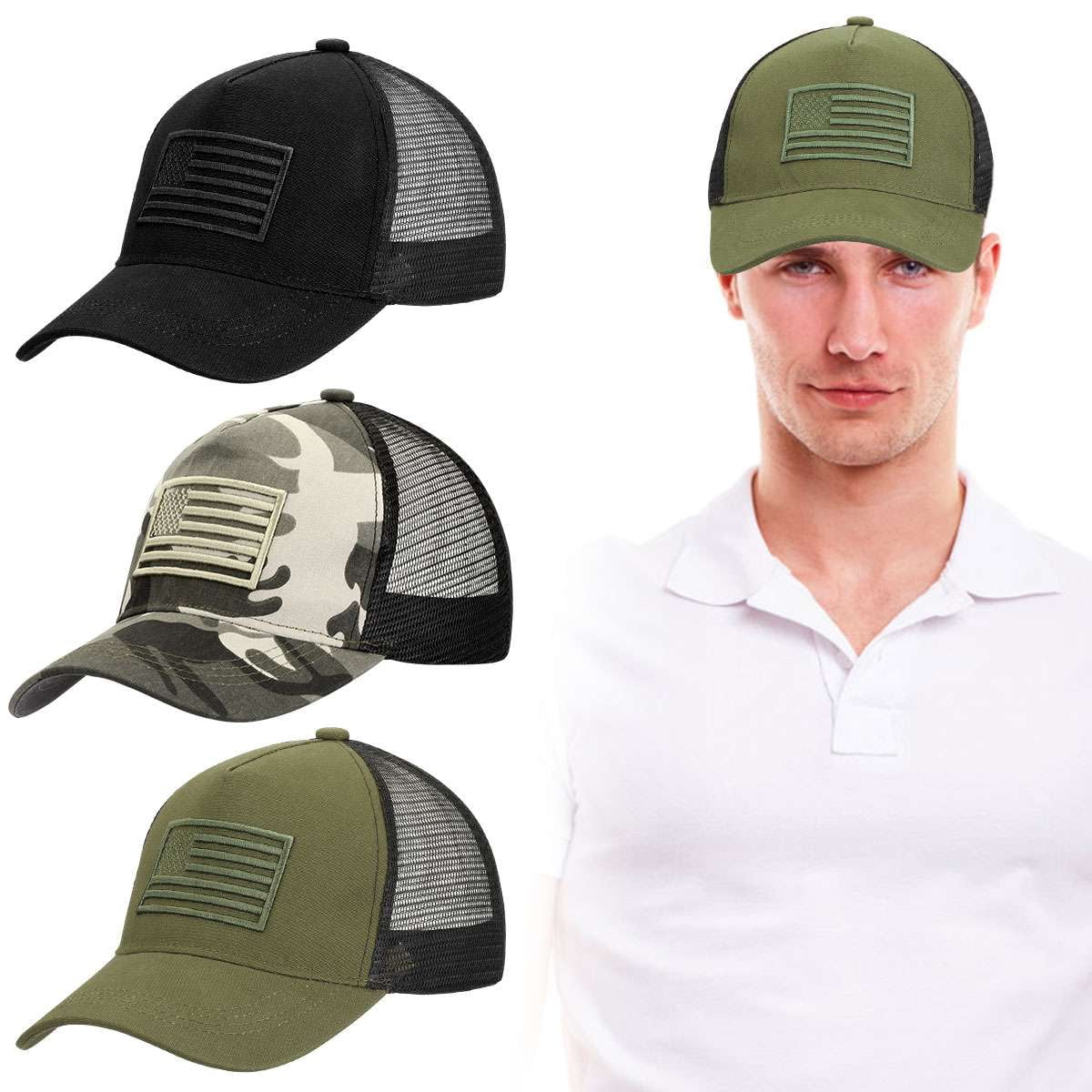 Deago 3 Pack Baseball Cap American Flag Trucker Hat for Men Women ...