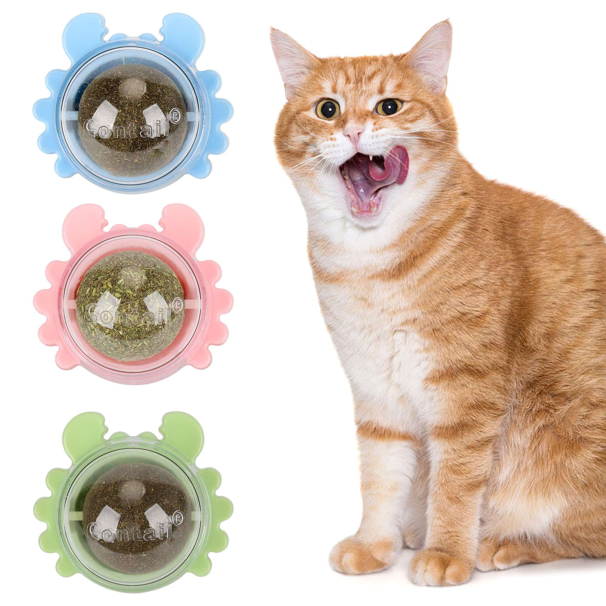 Deago 3 Pack Catnip Balls for Cats Wall, Edible Cat Nip Licking Balls, Safe Healthy Cat Nip Ball ...