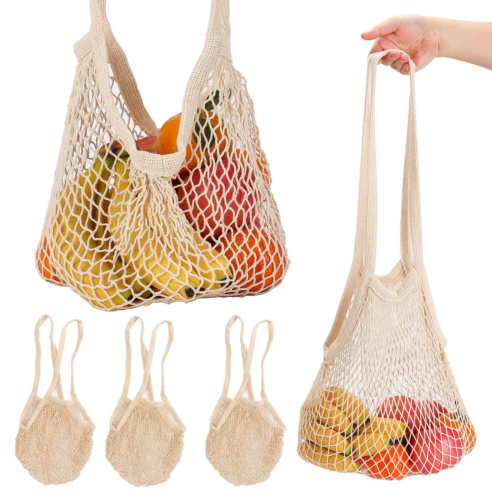 Deago 3 Pack Reusable Cotton Mesh Grocery Bags Cotton String Net ...