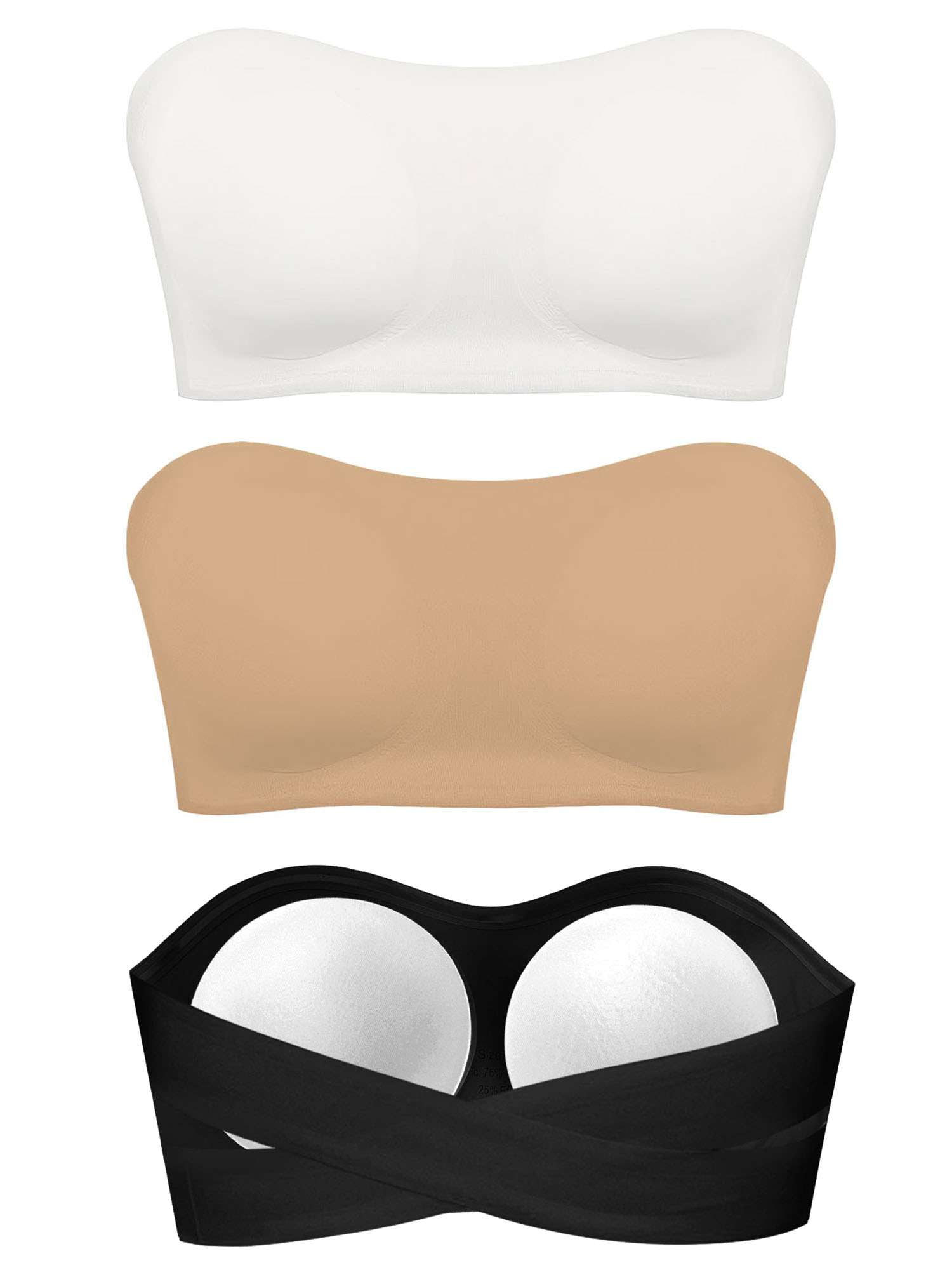Deago 3 Pack Strapless Bra for Women Crossover Side Closure Non-Slip ...