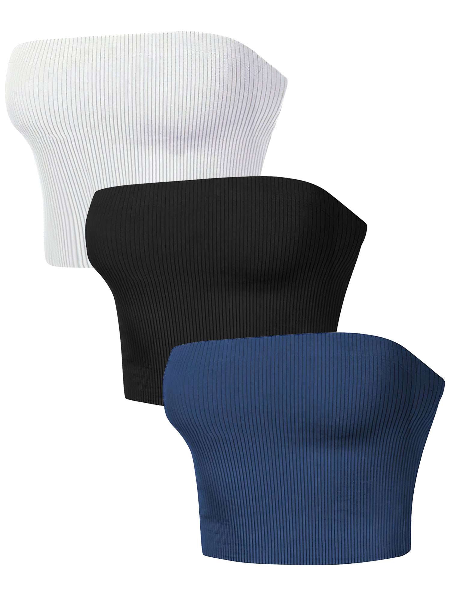 Deago 3 Pack Womens Tube Tops Strapless Crop Tops Basic Ribbed Knit ...