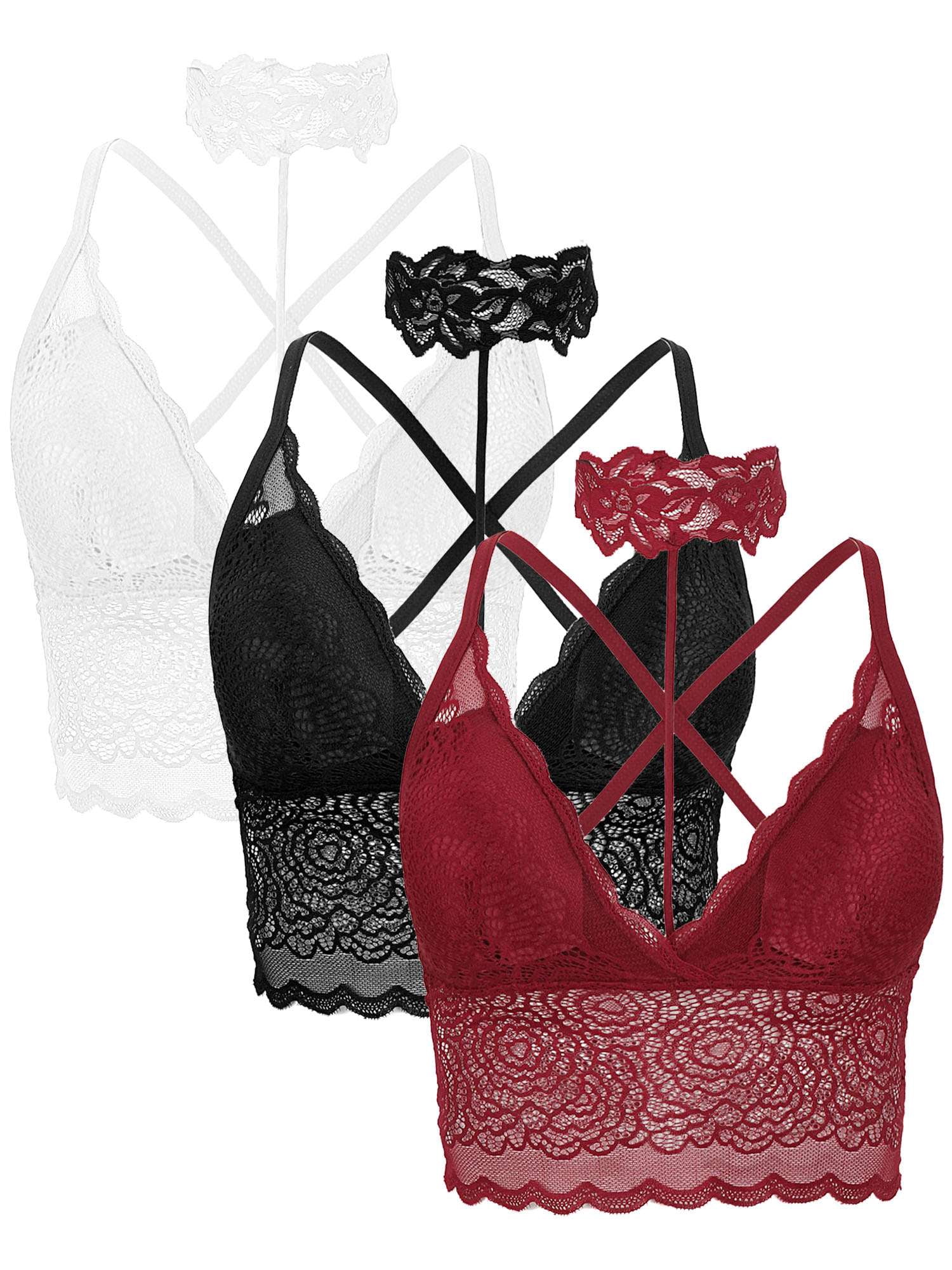 Deago 3 Pcs Lace Bralette for Women V Neck Camisoles Bra Padded ...