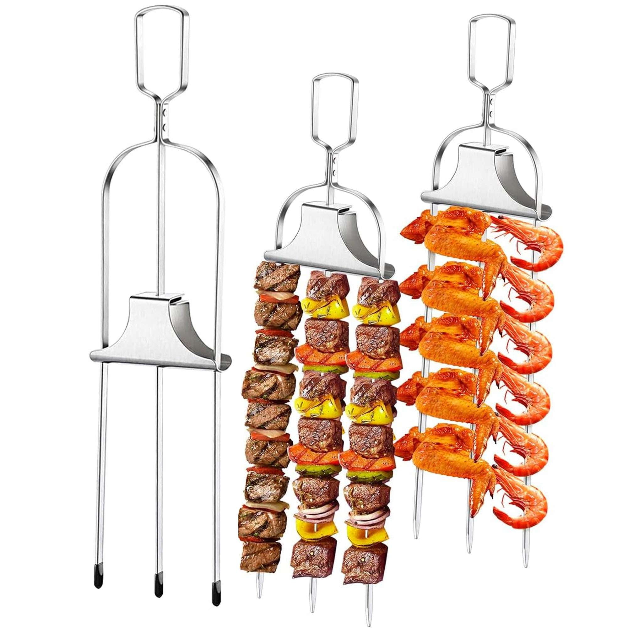 Deago 3 Pcs Skewers for Grilling- 14 Inch 3-prong Flat Stainless Steel ...