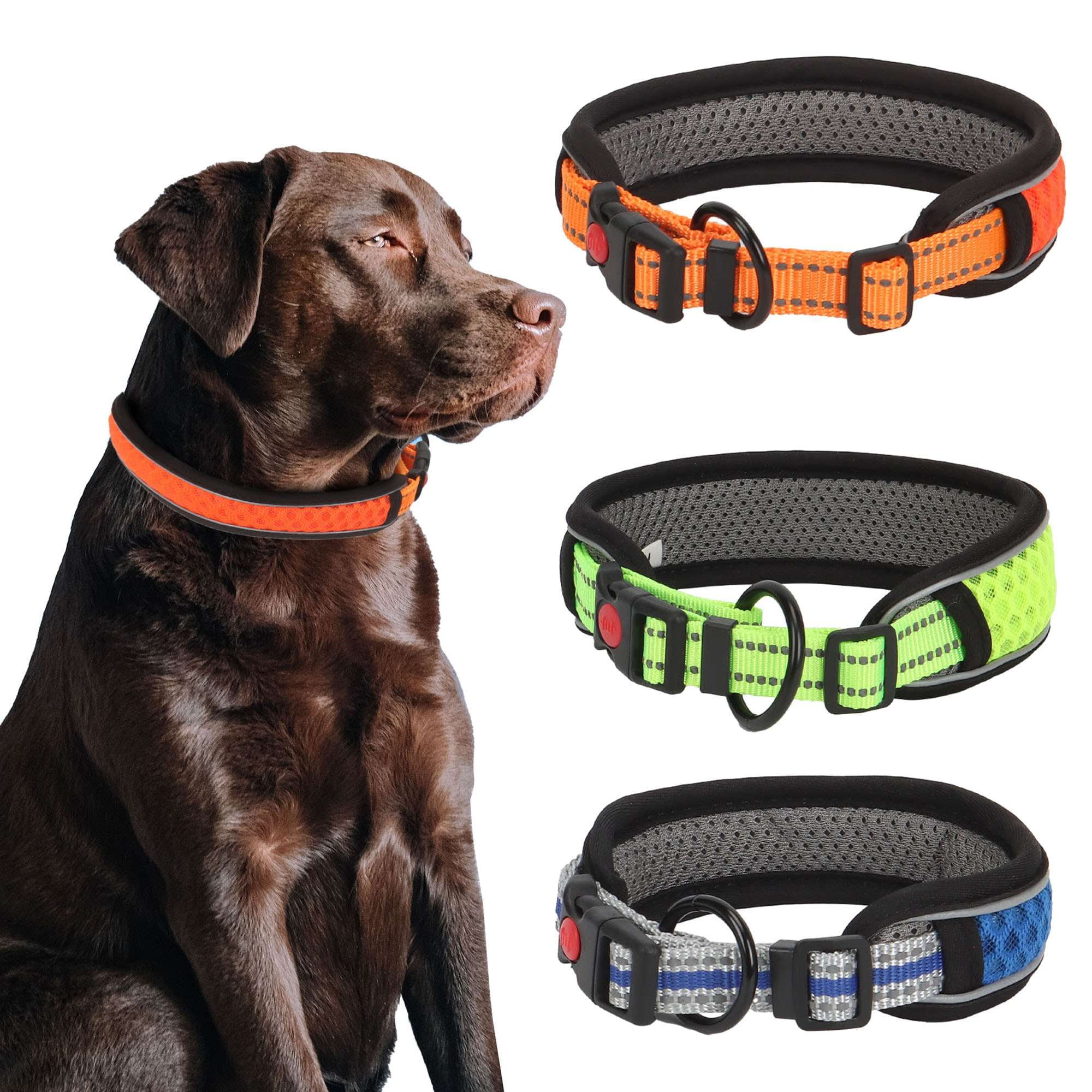 Deago Adjustable Mesh Padded Dog Collar with Reflective Material ...